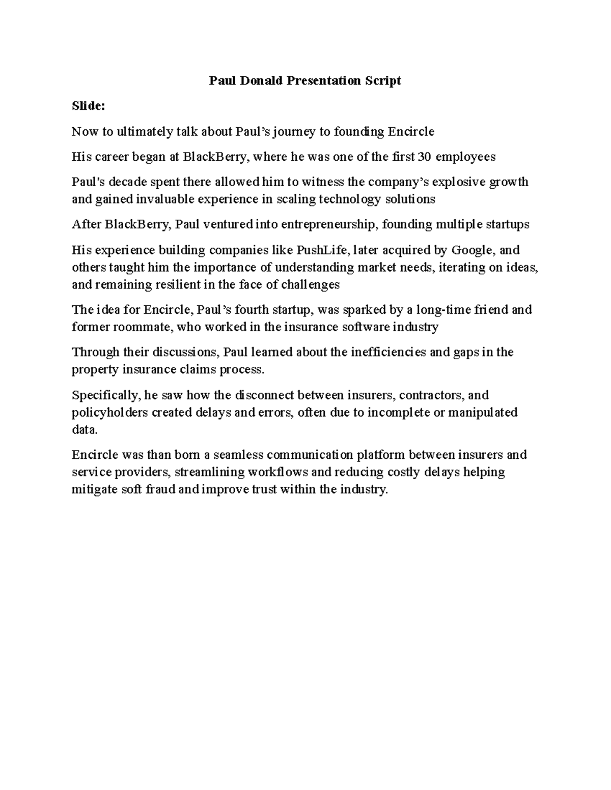 Paul Donald Presentation Script - Paul Donald Presentation Script Slide ...