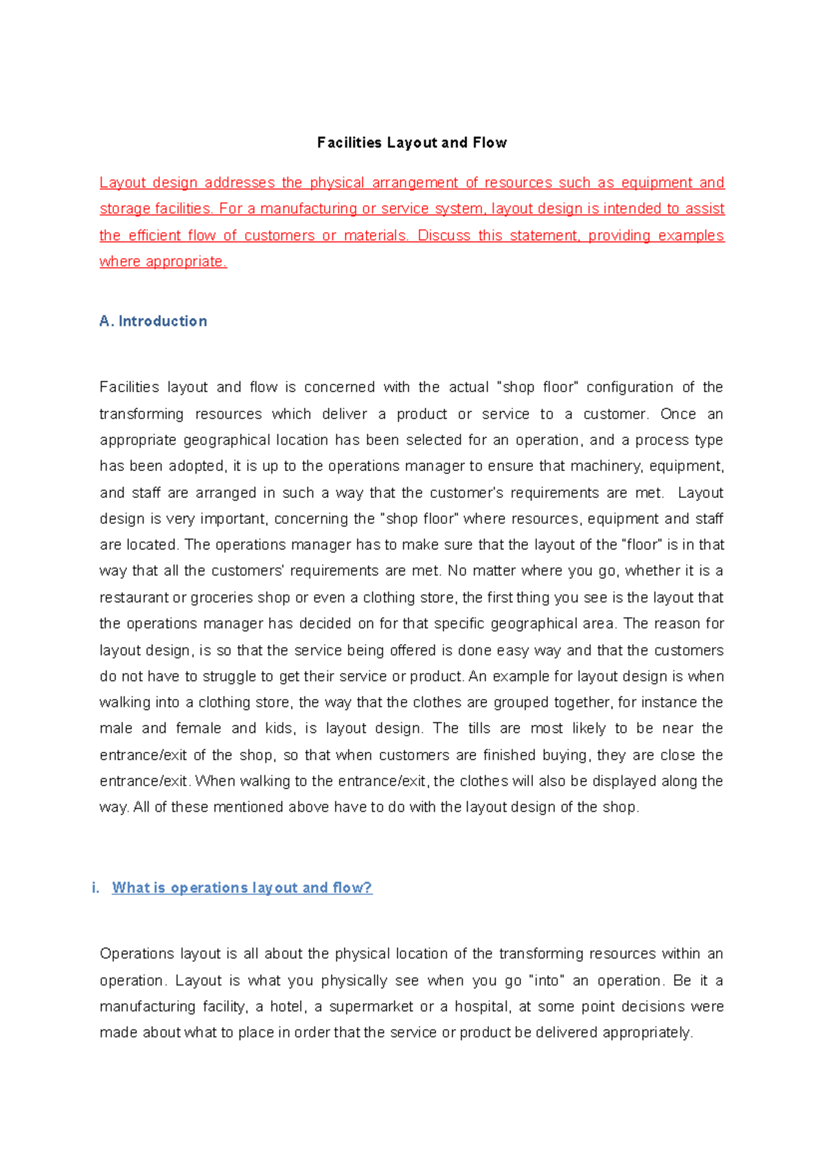 Facilities Layout and Flow - Key Concepts and Design Principles - Studocu