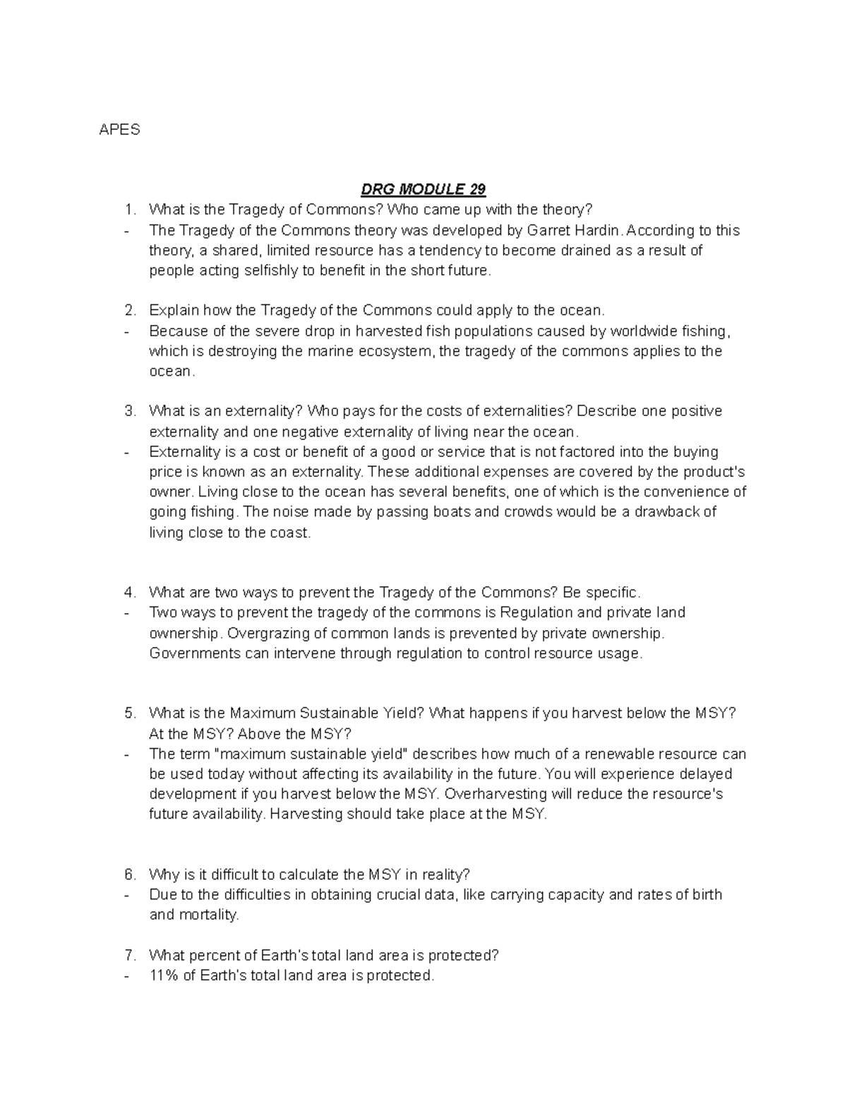 APES DRG Module 29-30 Study Notes: Tragedy of Commons & Land Use - Studocu