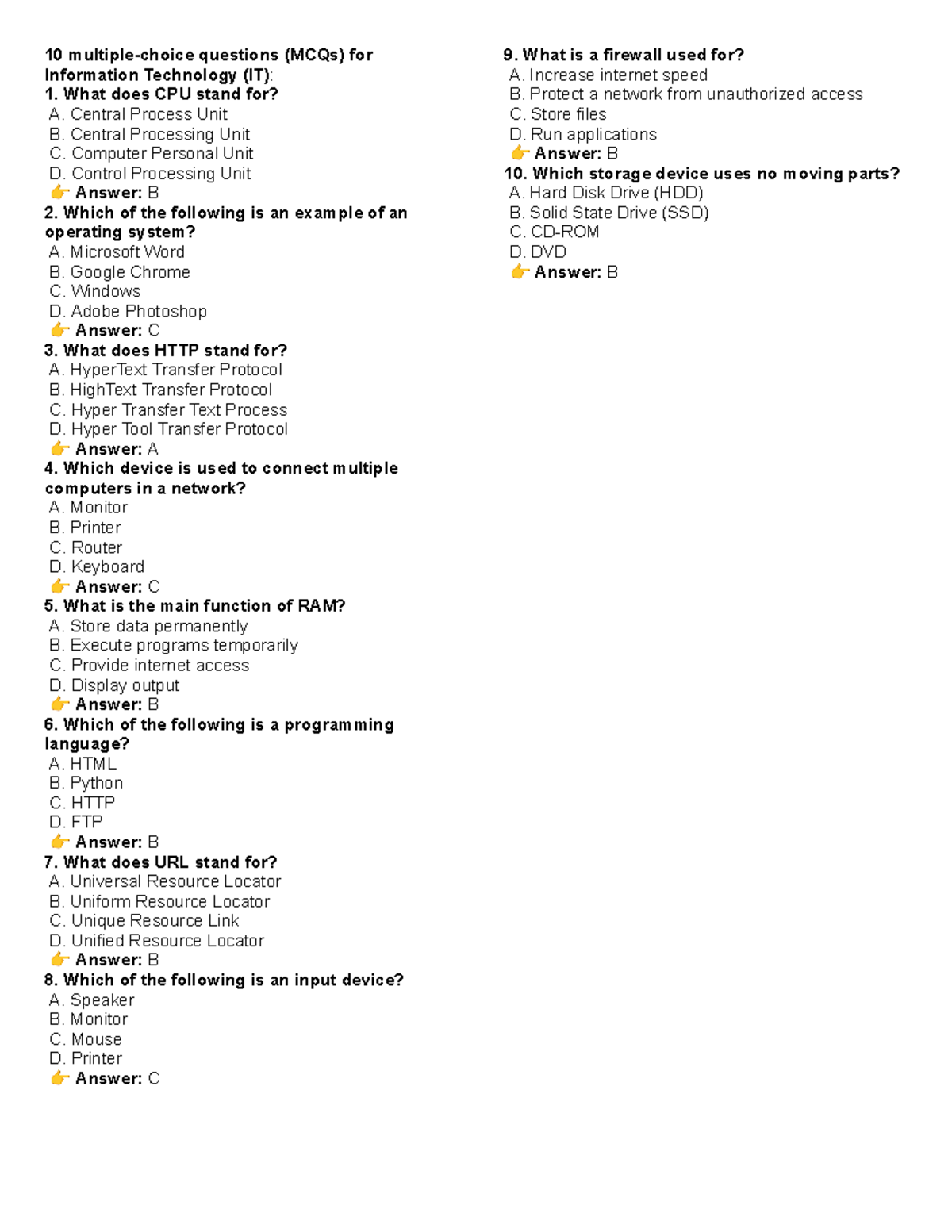IT - MCQs: 10 Essential Questions for Information Technology - Studocu
