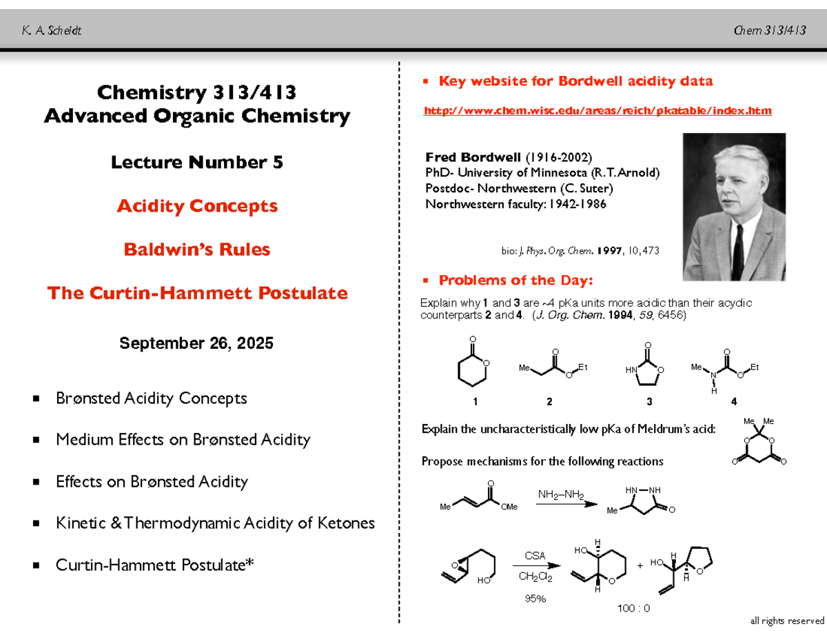 Chem 313/413: Acidity Concepts and Baldwin's Rules Lecture Notes - Studocu