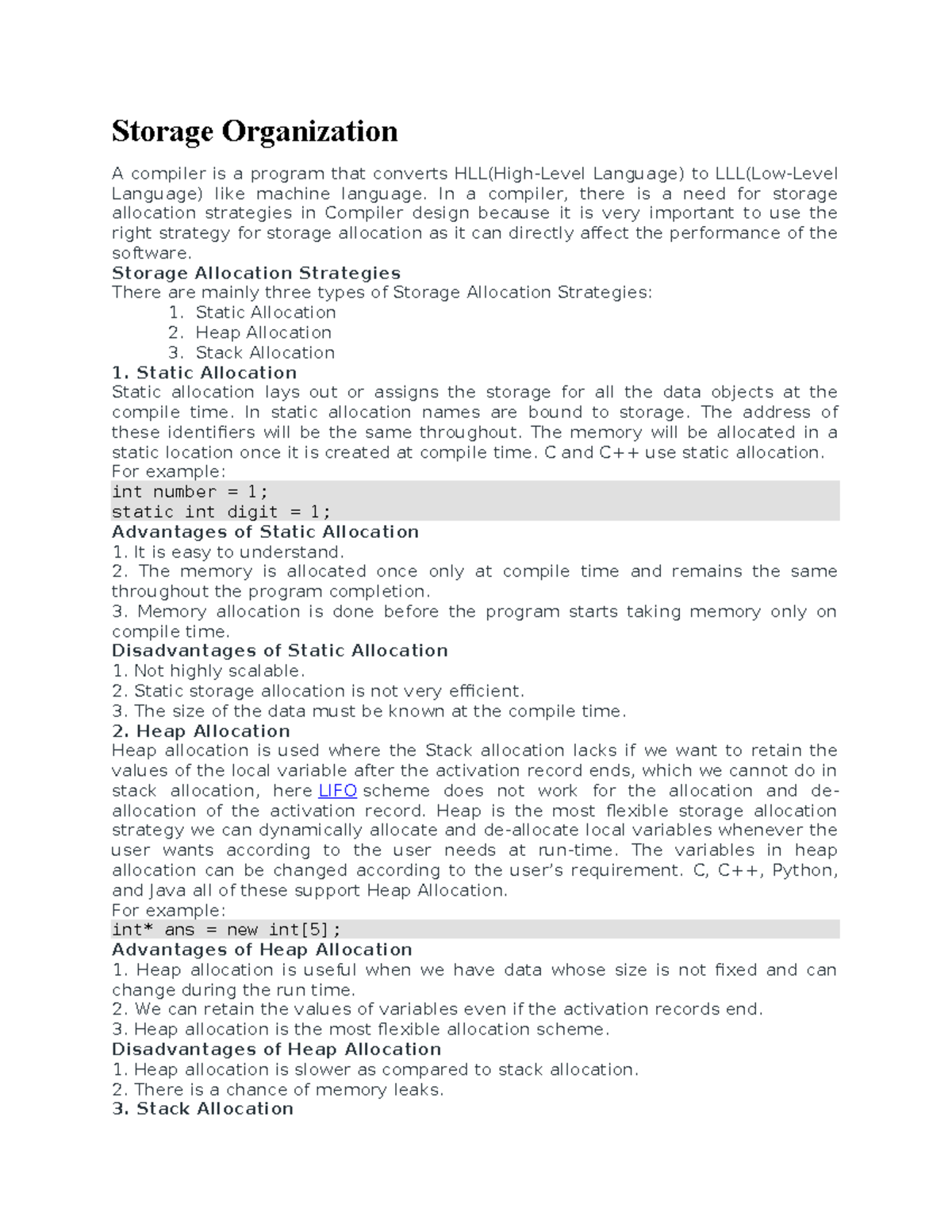 Compiler Design Storage Allocation Strategies - B.Tech CSE 6th Sem ...