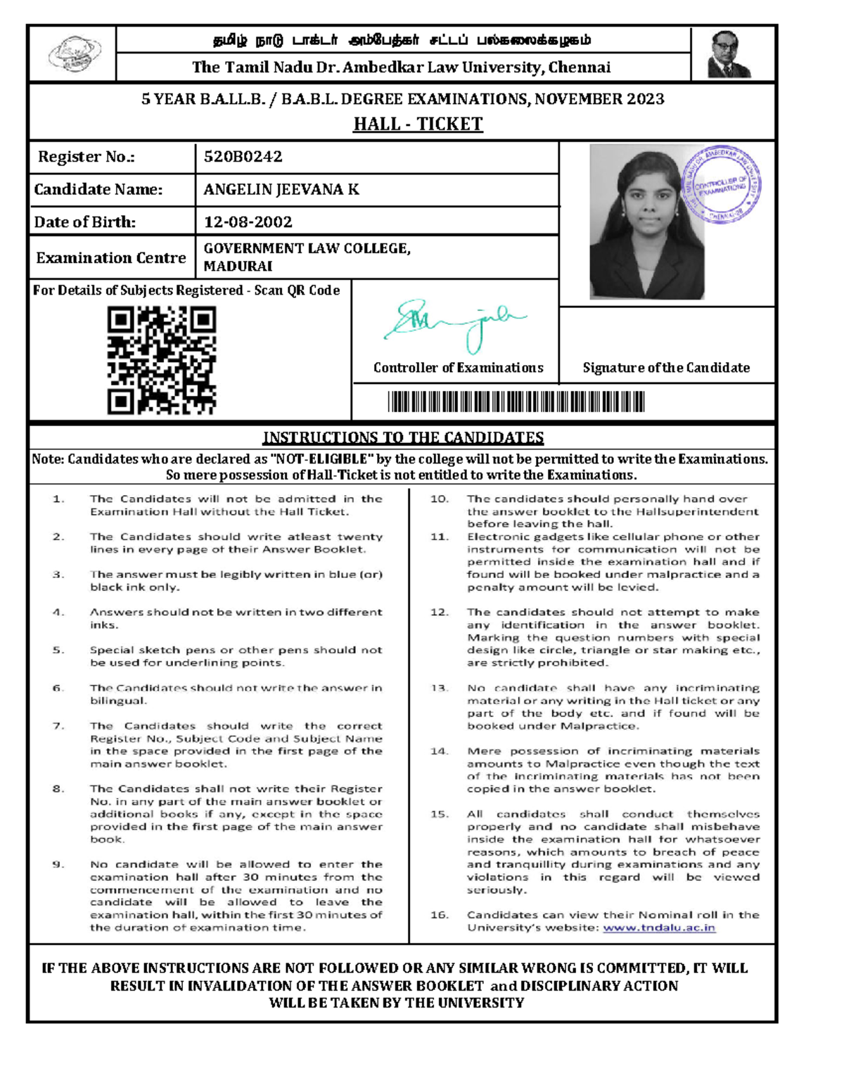 520B0242 - Very useful documents - The Tamil Nadu Dr. Ambedkar Law ...