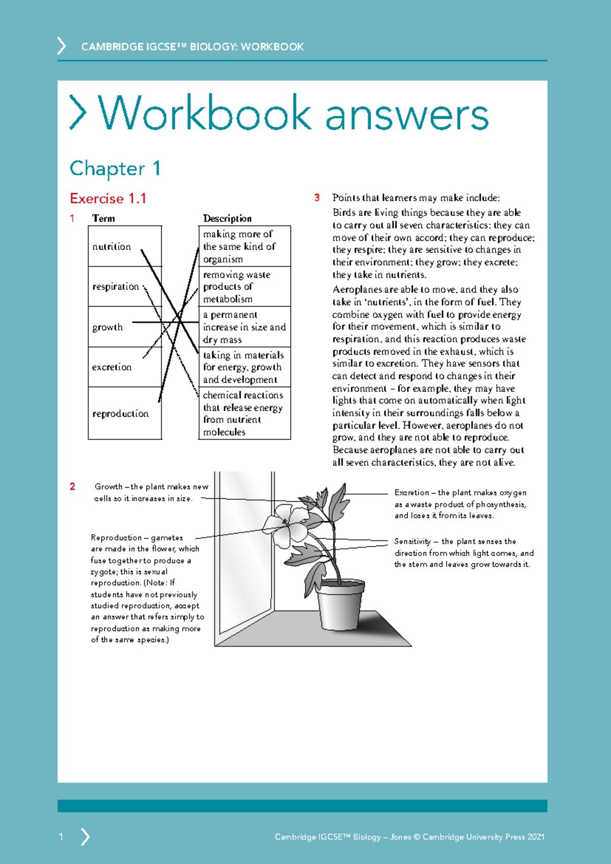 Cambridge IGCSE Biology Workbook Answers - Chapter 1 to 10 - Studocu