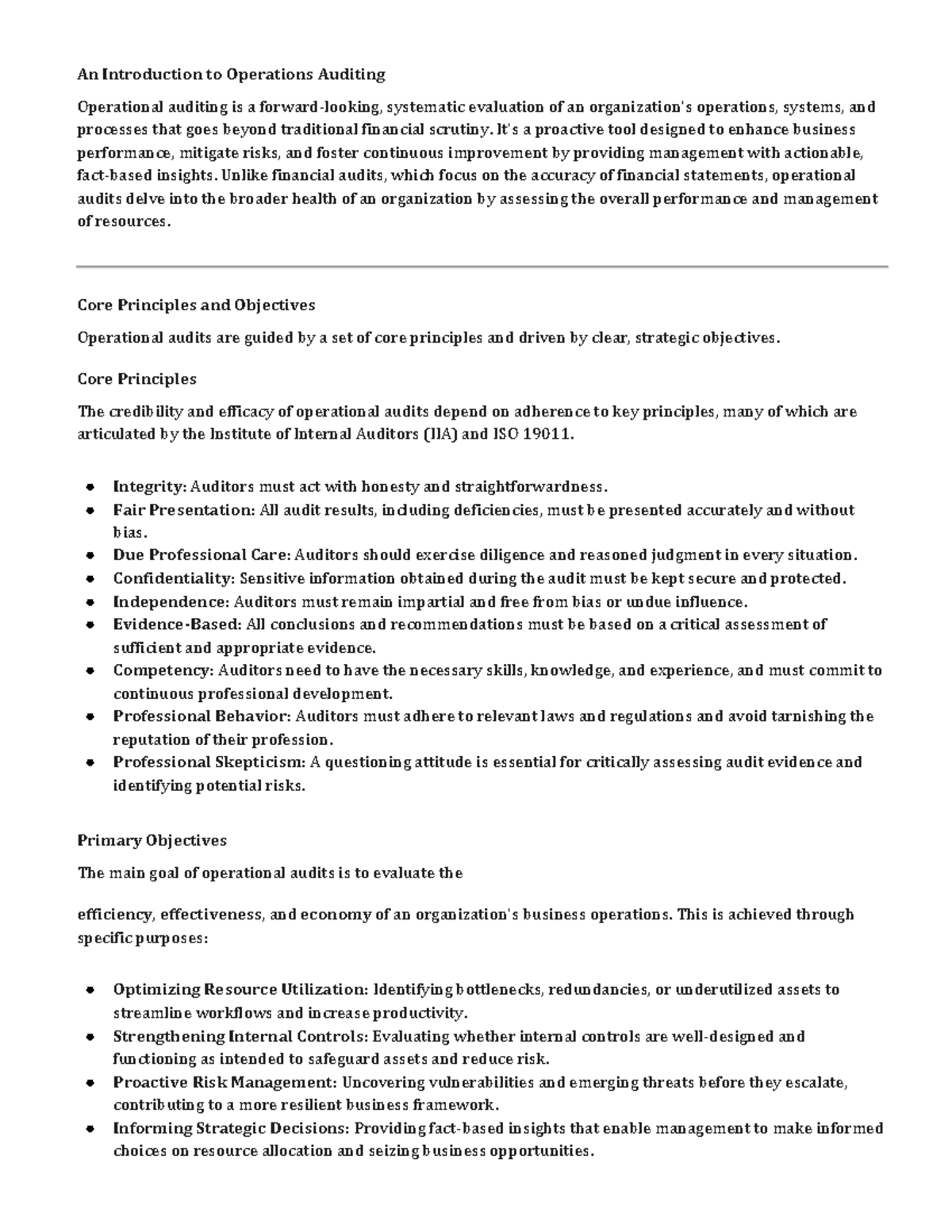 Handout 1 - Intro to Operations Auditing: Principles & Process - Studocu