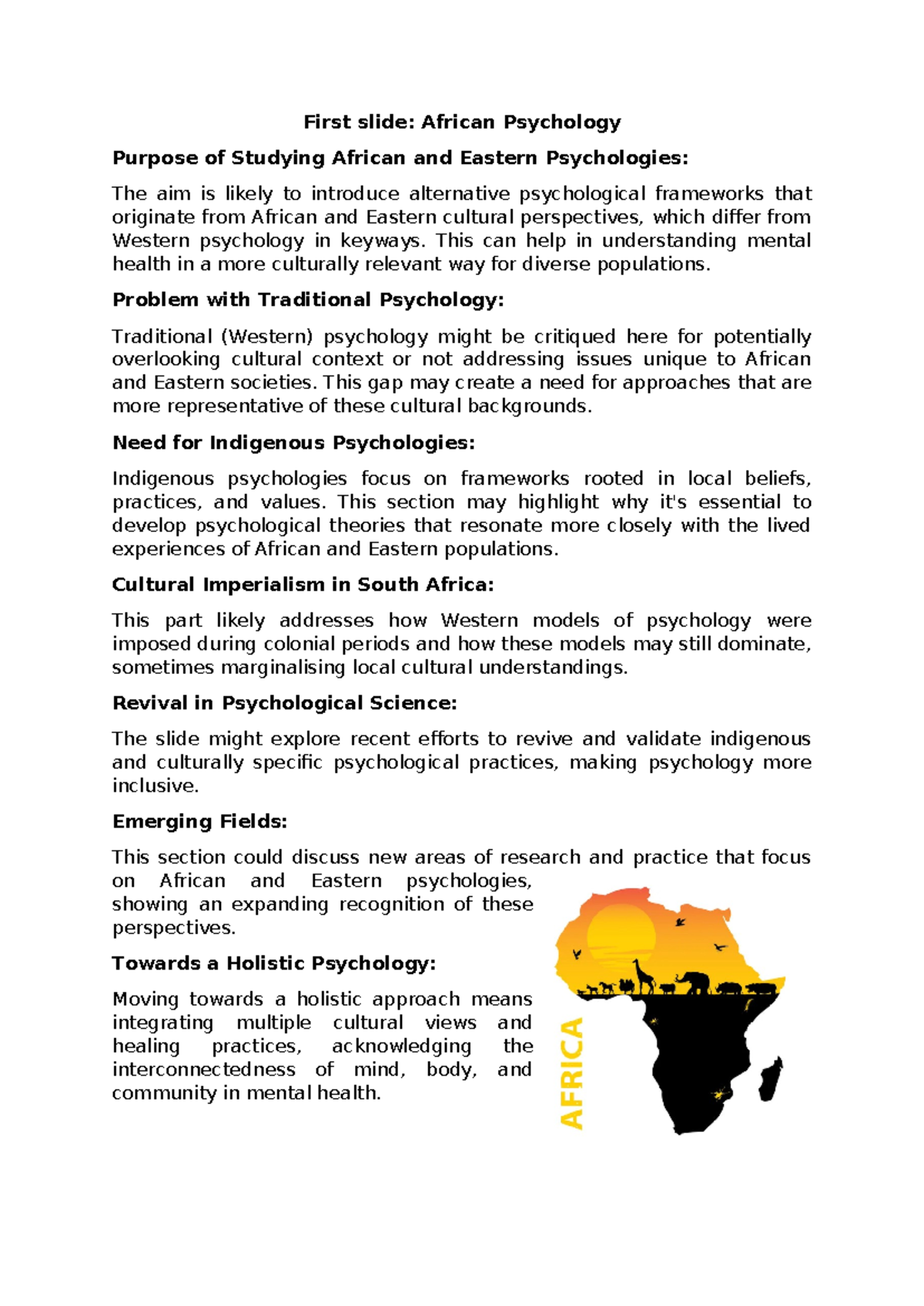 PSY 301: African Psychology Notes - Exploring Culturally Relevant ...