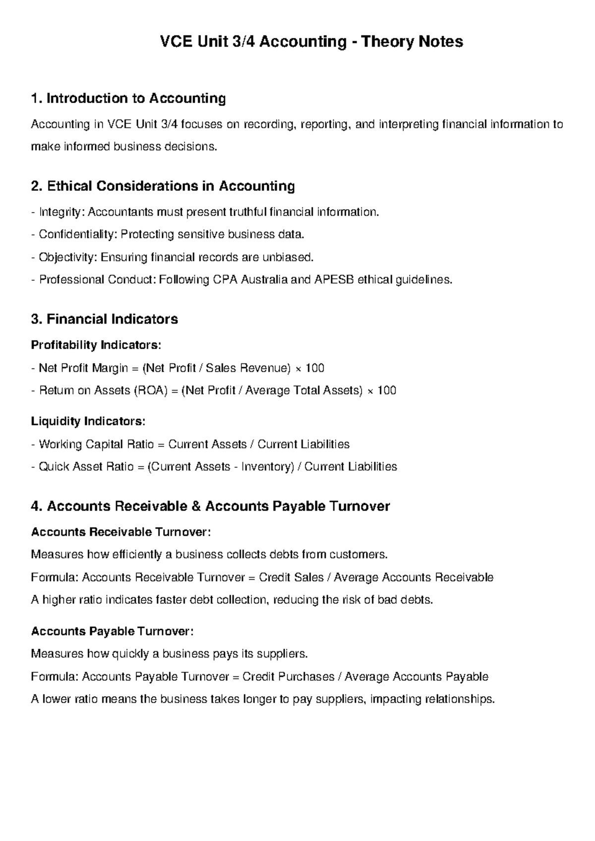 VCE Unit 3 4 Accounting Theory Notes - VCE Unit 3/4 Accounting - Theory ...