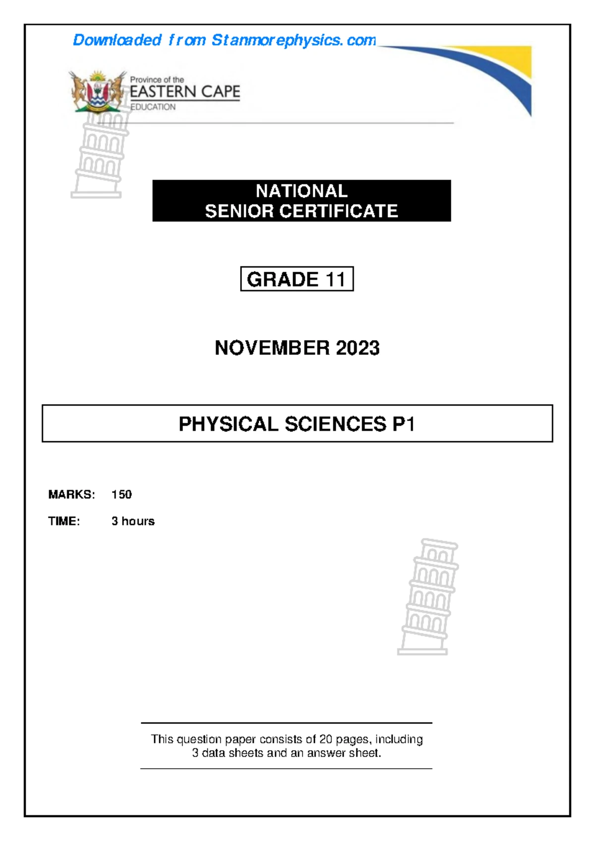 EC Grade 12 Physical Sciences P2 Exam June 2024 - Question Paper & Memo - Studocu