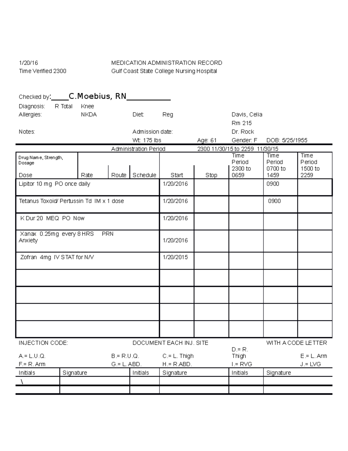 Sample MAR nurs - 1/20/16 MEDICATION ADMINISTRATION RECORD Time ...