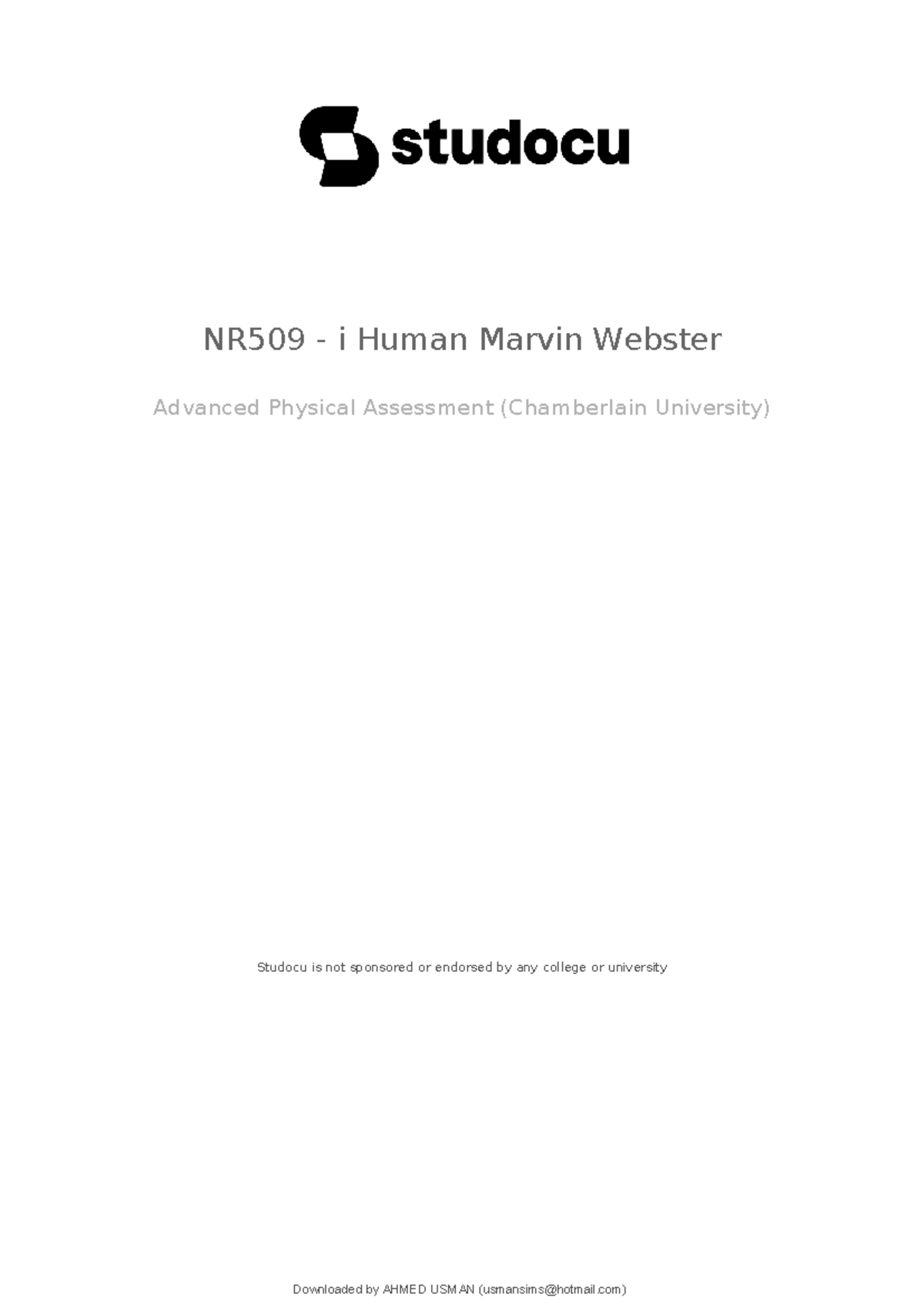 NR509 Advanced Physical Assessment: Case Study of Marvin Webster - Studocu