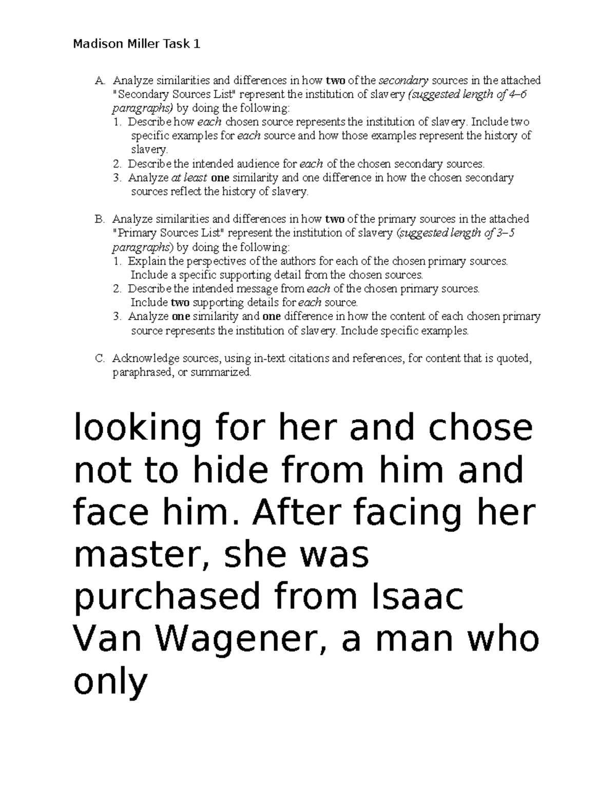 American History Task 1: Analyzing Slavery in Primary & Secondary ...