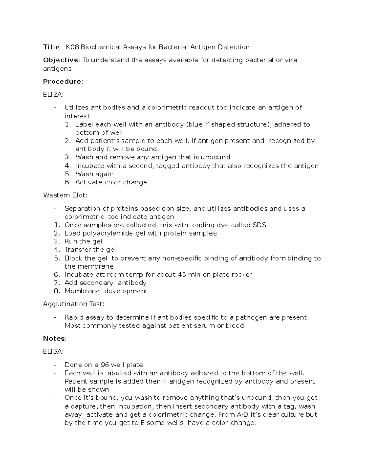 BBiod 171 Lab Notebook 8 - Title: IK08 Biochemical Assays for Bacterial ...