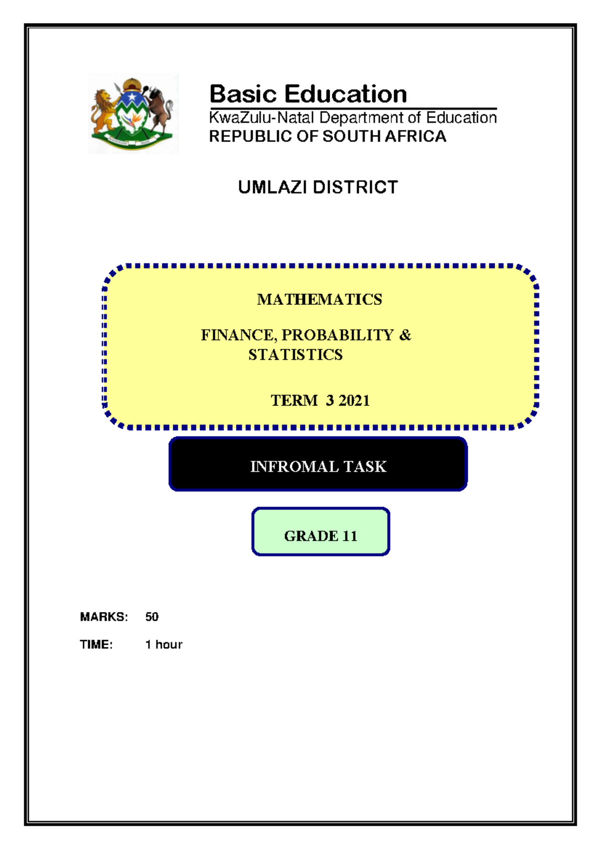 Grade 11 Term 3 Test 1 Revision: Mathematics Finance & Statistics - Studocu