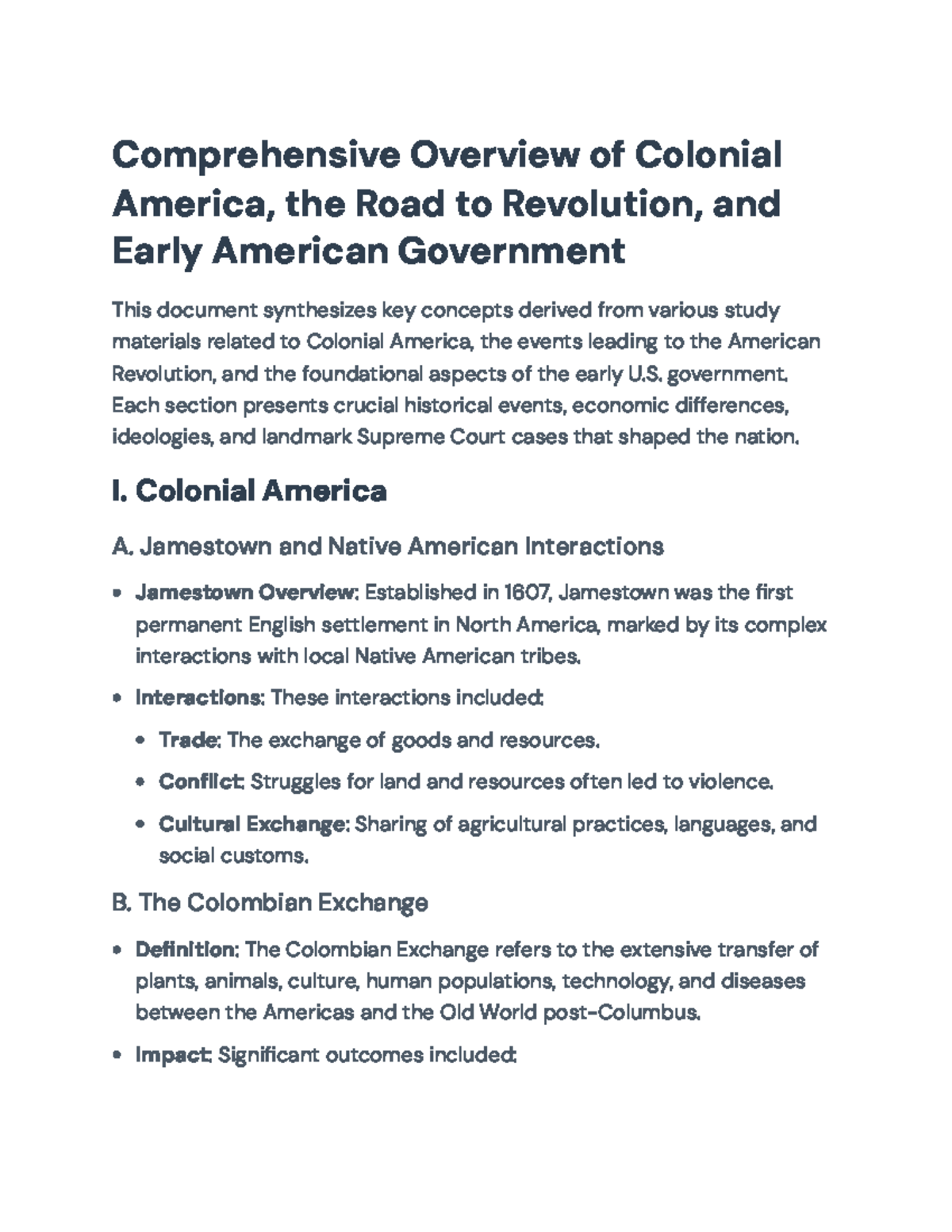 Colonial America, Road to Revolution, & Early U.S. Government Overview ...