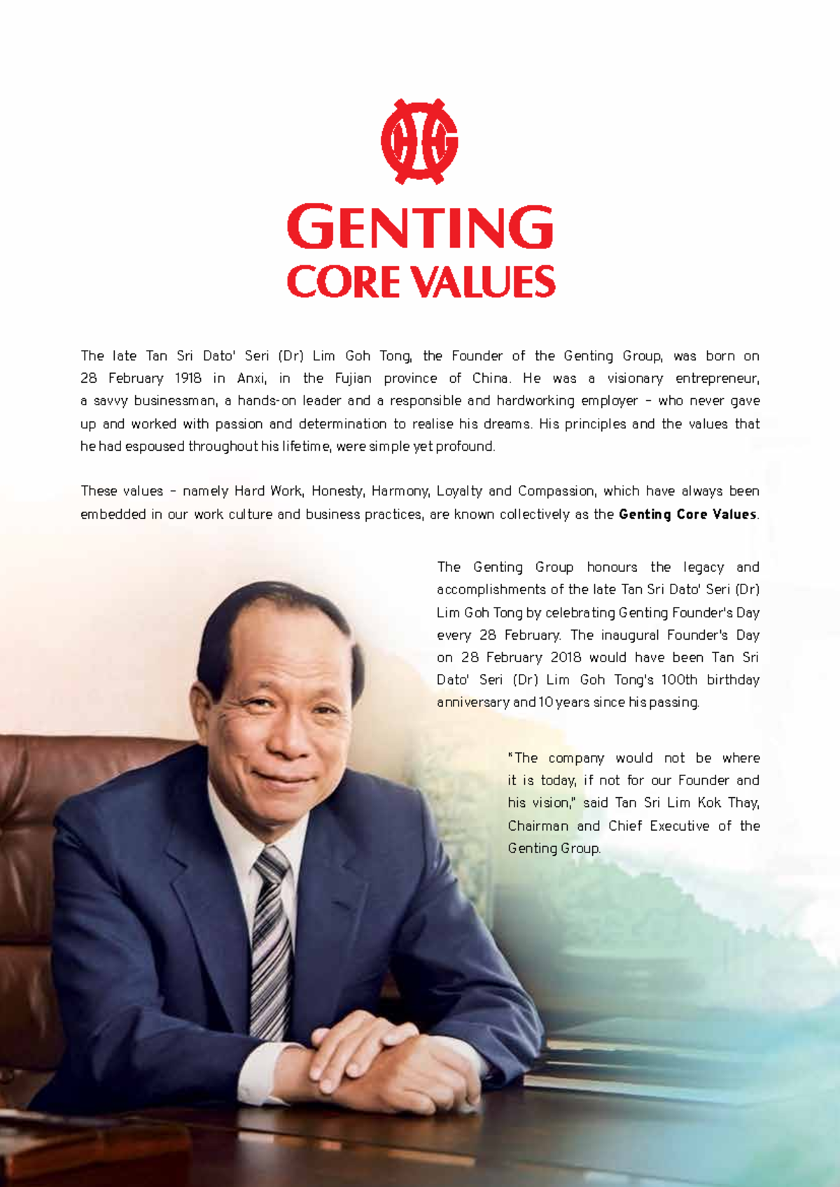 Genting-Core-Values: Legacy of Tan Sri Dato’ Seri Lim Goh Tong - Studocu