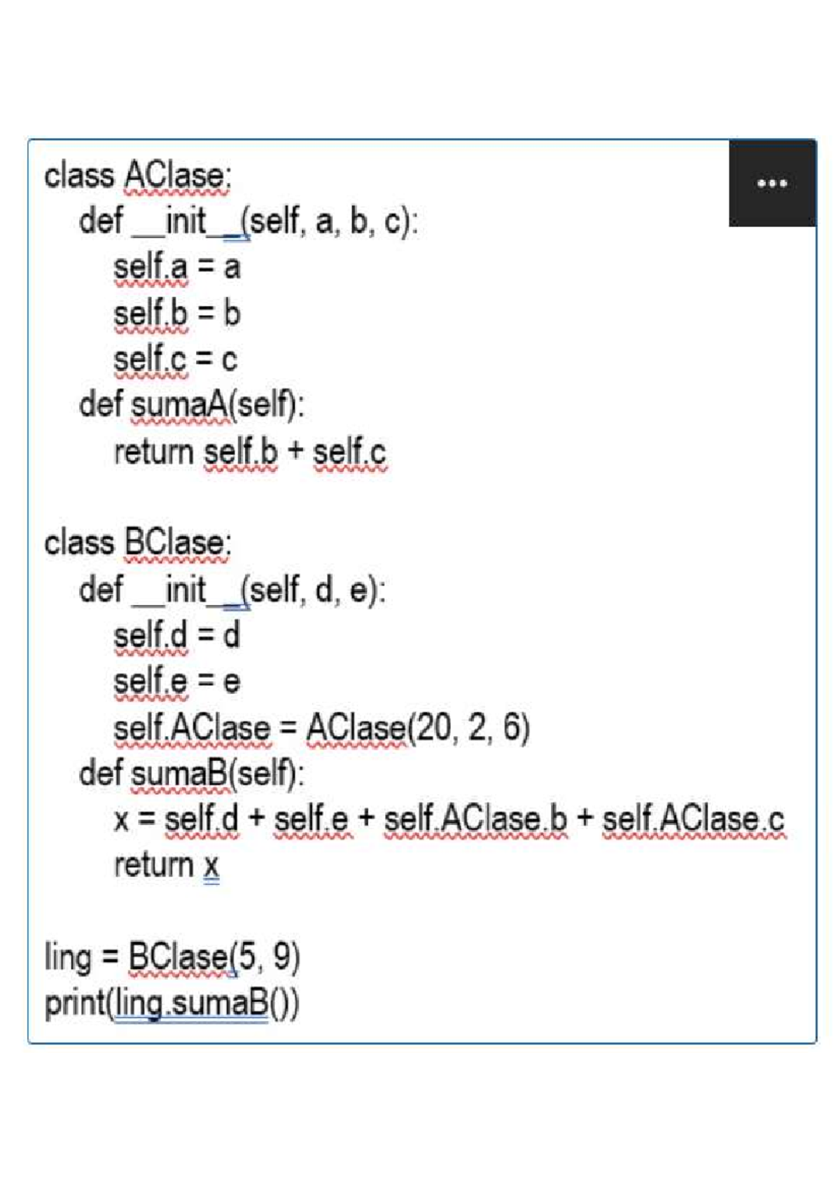 PC4-3 - Ejercicio 3 de la PC4 - Software para ingenieros - class AClase: def init (self, a, b, c ...