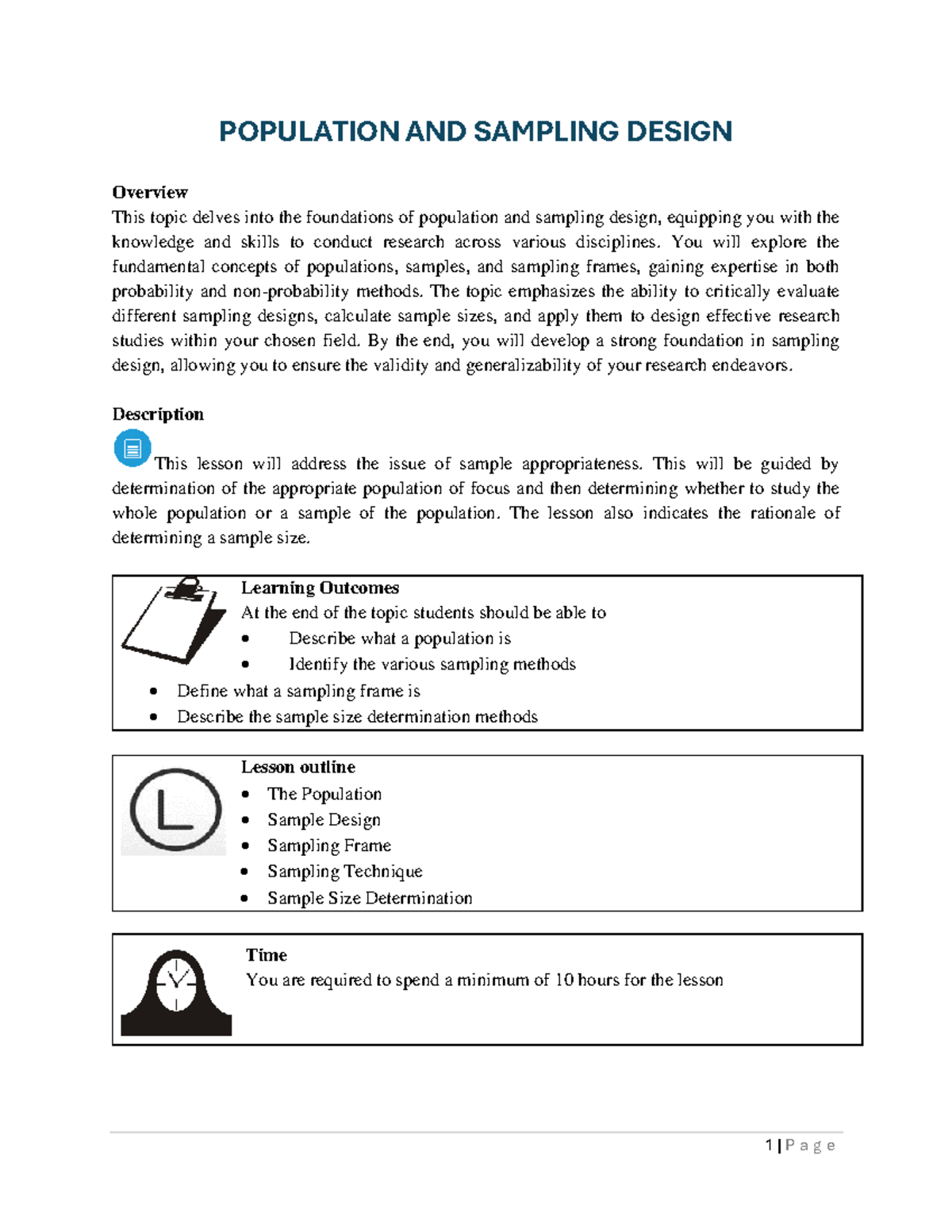 Population and Sampling Design Notes - Research Methods 101 - Studocu