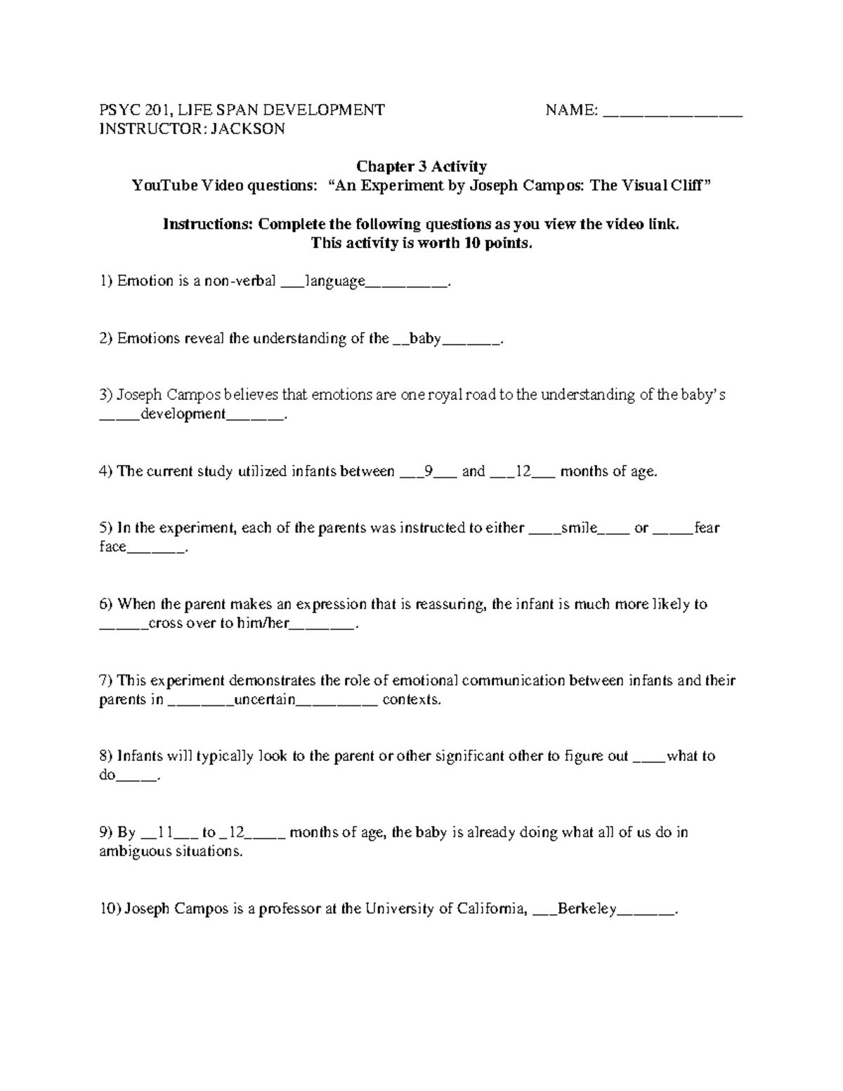Ch3-Activity Worksheet - PSYC 201, LIFE SPAN DEVELOPMENT NAME ...