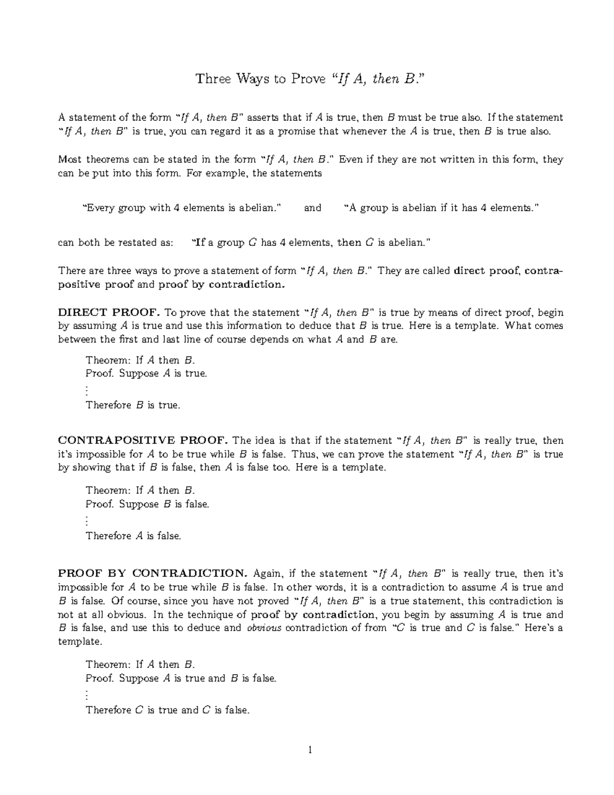 Three Proof Techniques for "If A, Then B" (Math 101) - Studocu