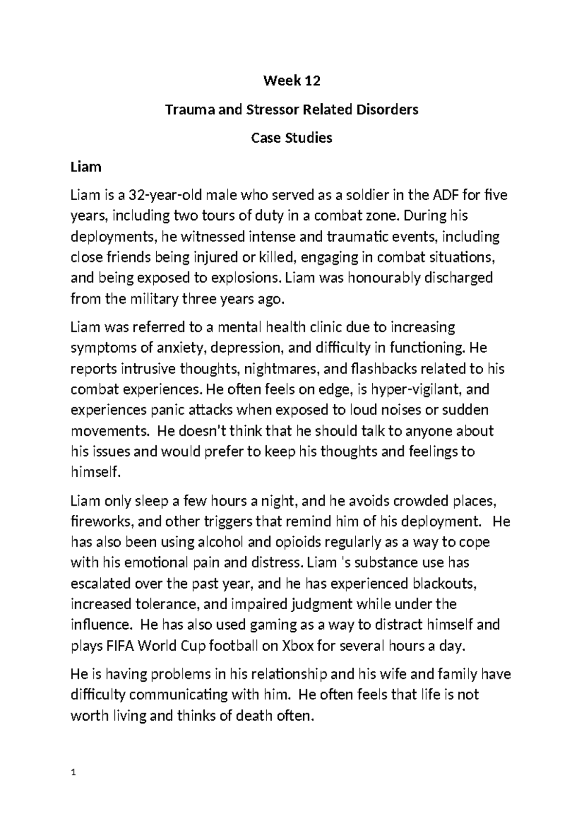 Week 12 Case Studies: Trauma & Stressor-Related Disorders Analysis ...