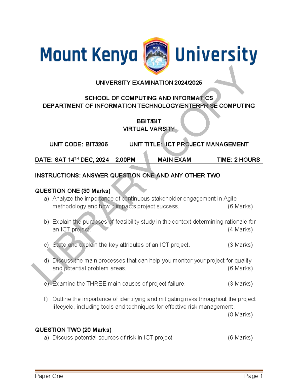 BIT3206 Final Exam: ICT Project Management Analysis and Strategies ...