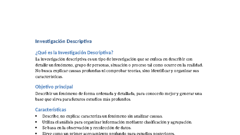 Investigación Descriptiva: Análisis y Ejemplos Detallados - Studocu
