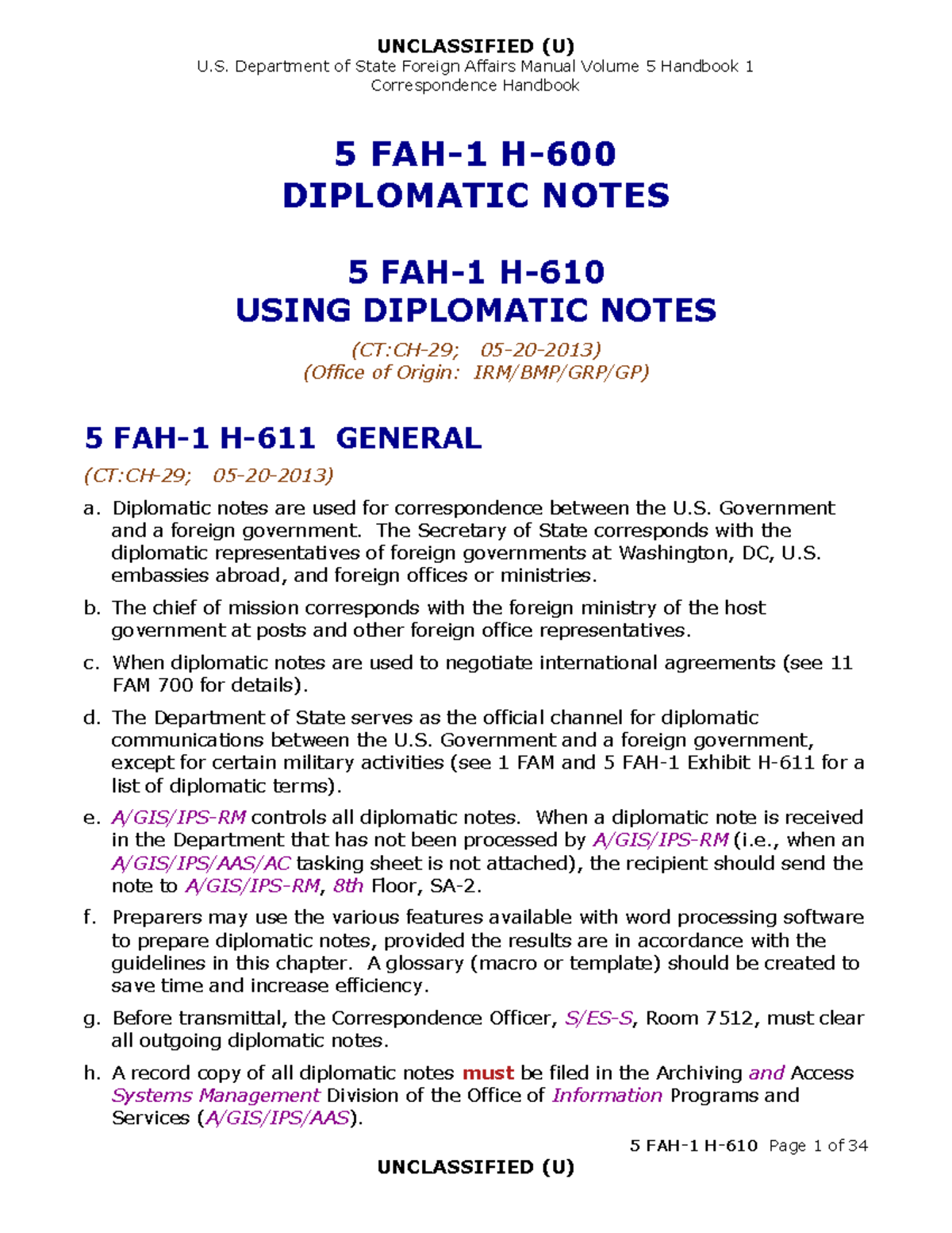 Translation of Diplomatic Notes: US Department of State Guide (5 FAH-1 ...