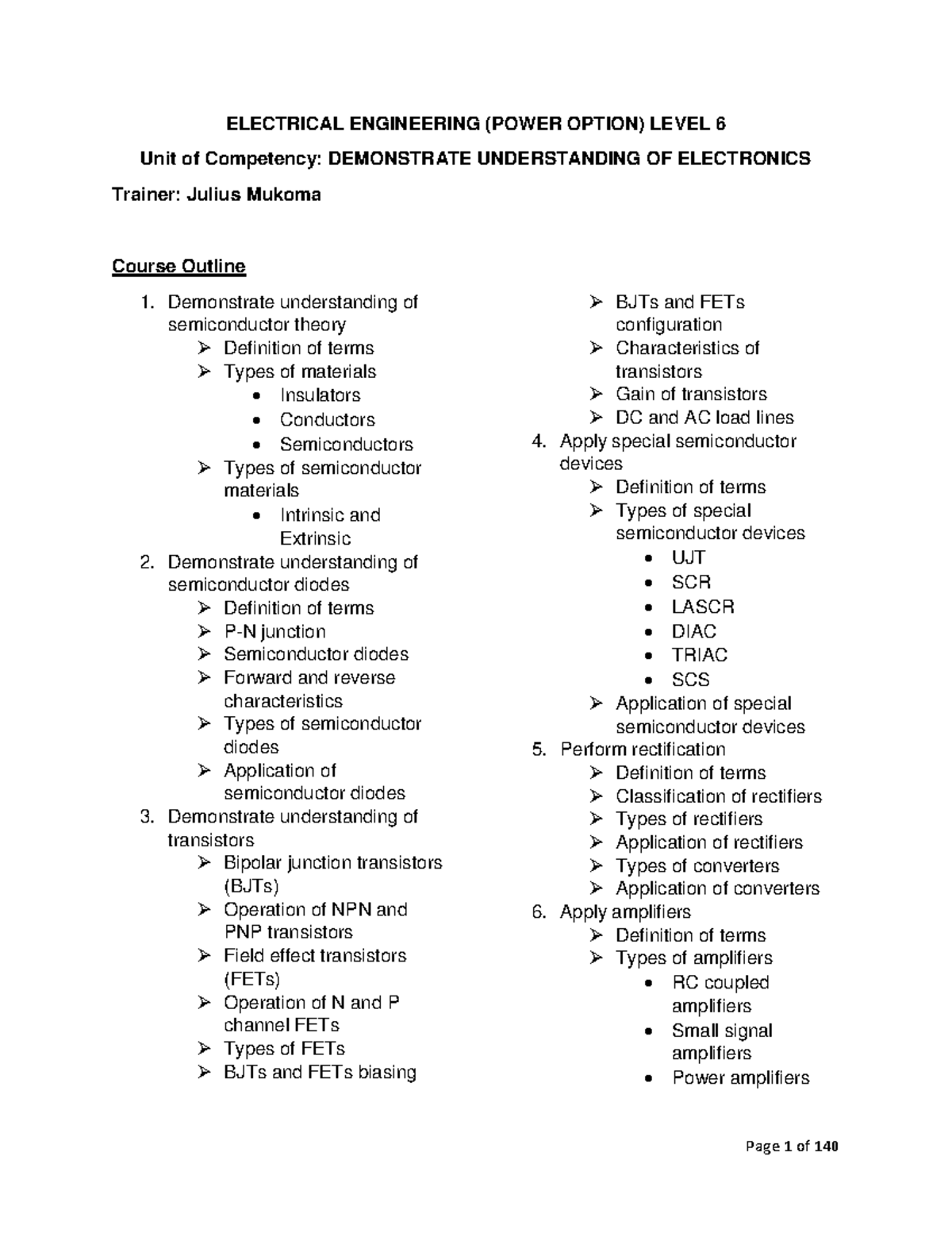 Electronics Notes for Electrical Engineering (Power Option) Level 6 ...