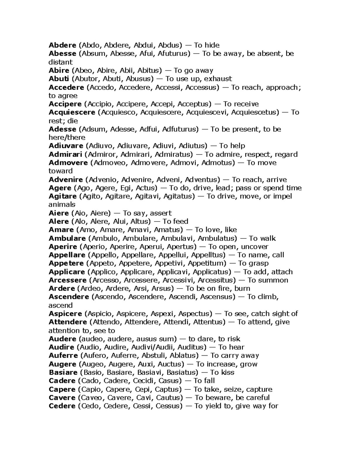 1. Lista de Verbos Latín - Inglés - Abdere (Abdo, Abdere, Abdui, Abdus ...
