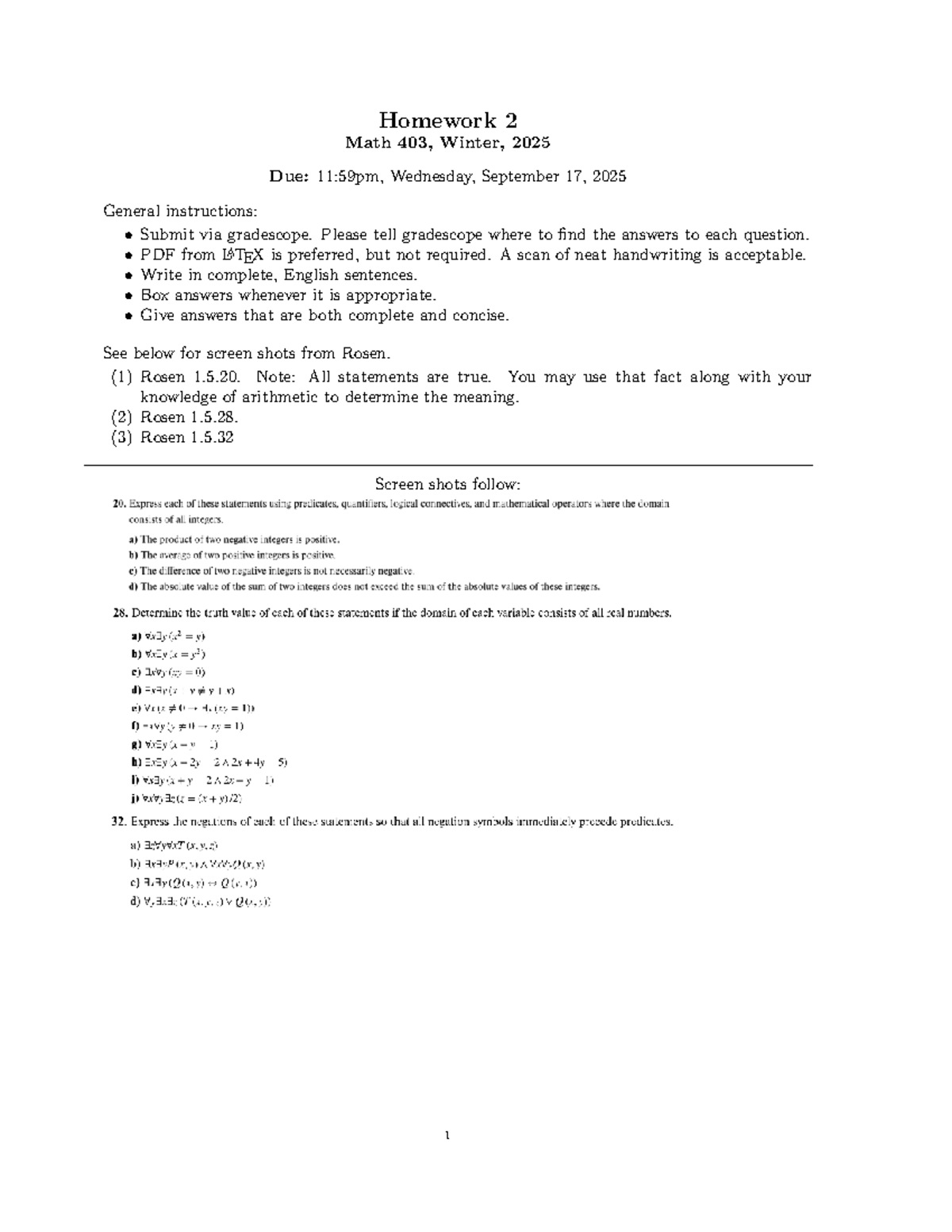 Homework 2 Instructions for Math 403, Winter 2025 - Studocu