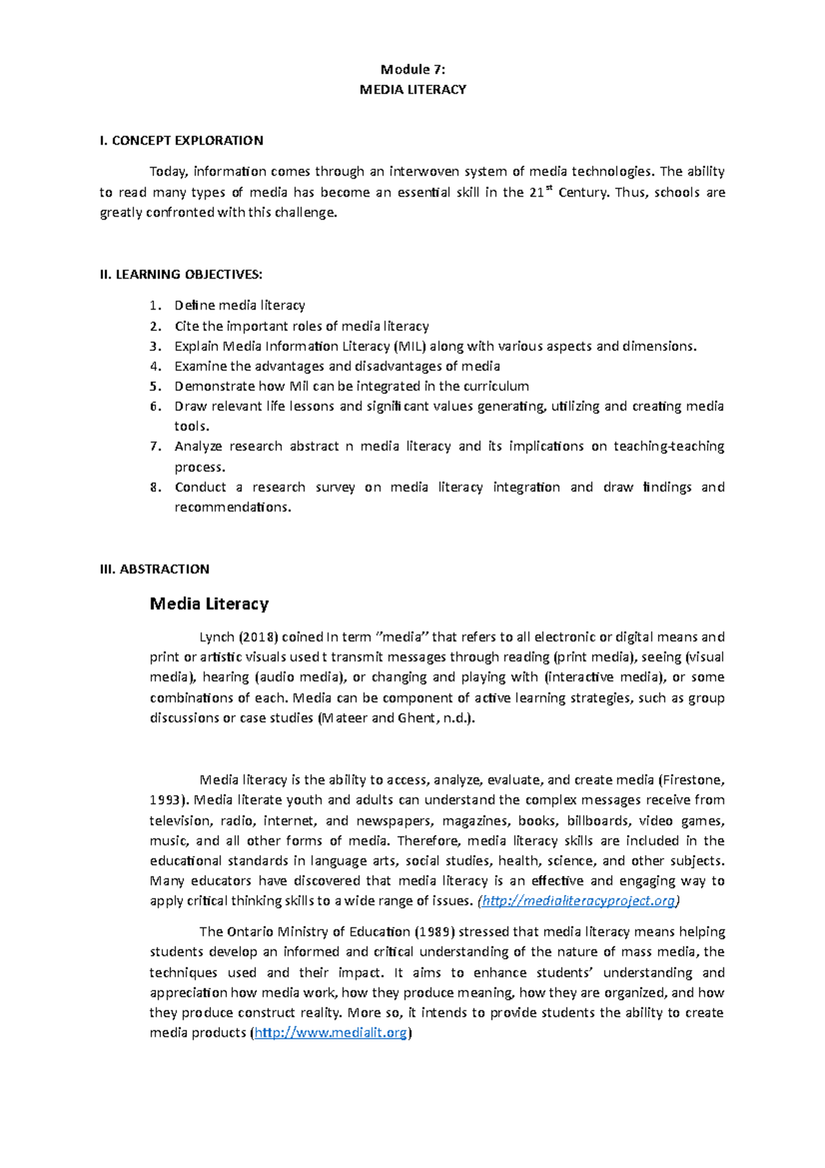 Module 7: Understanding Media Literacy and Its Educational Impact - Studocu