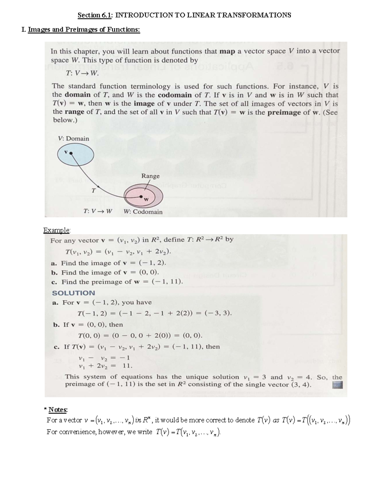 Math 270 Section 6 1 Intro To Linear Transformations Notes Studocu