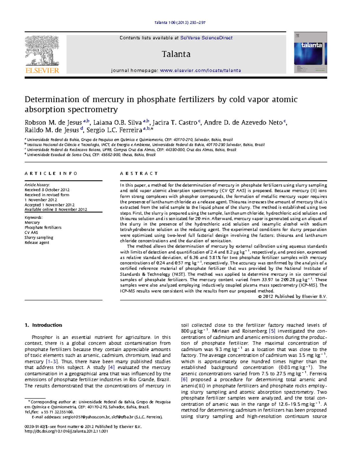 Determination of Mercury in Phosphate Fertilizers by CV AAS - Studocu