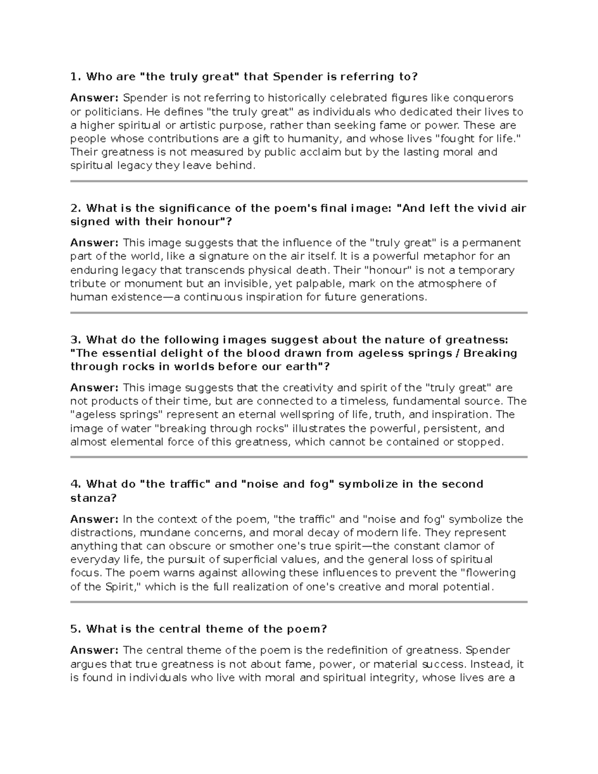 ENG 101: Analyzing the Redefinition of Greatness in Spender's Poem ...