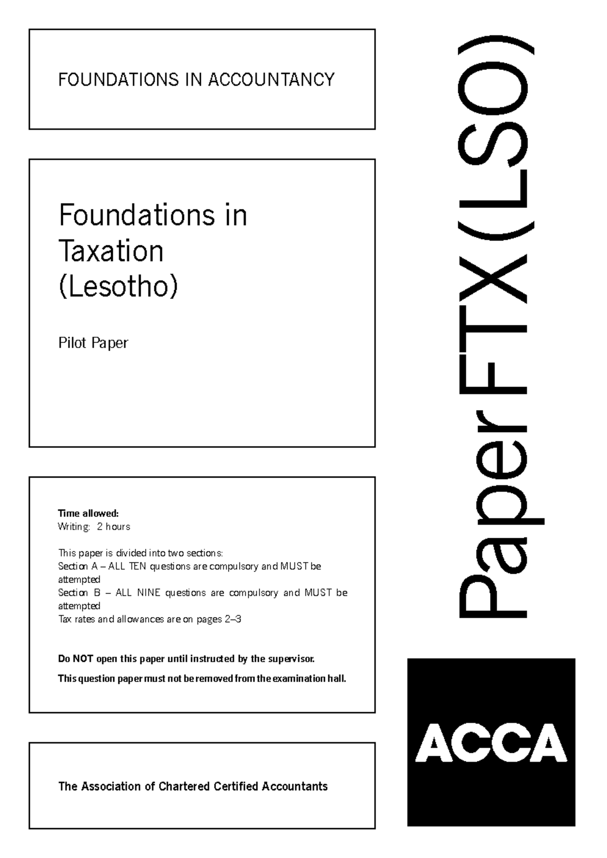 Foundations in Taxation Pilot Paper FTX (LSO) for Lesotho Students ...