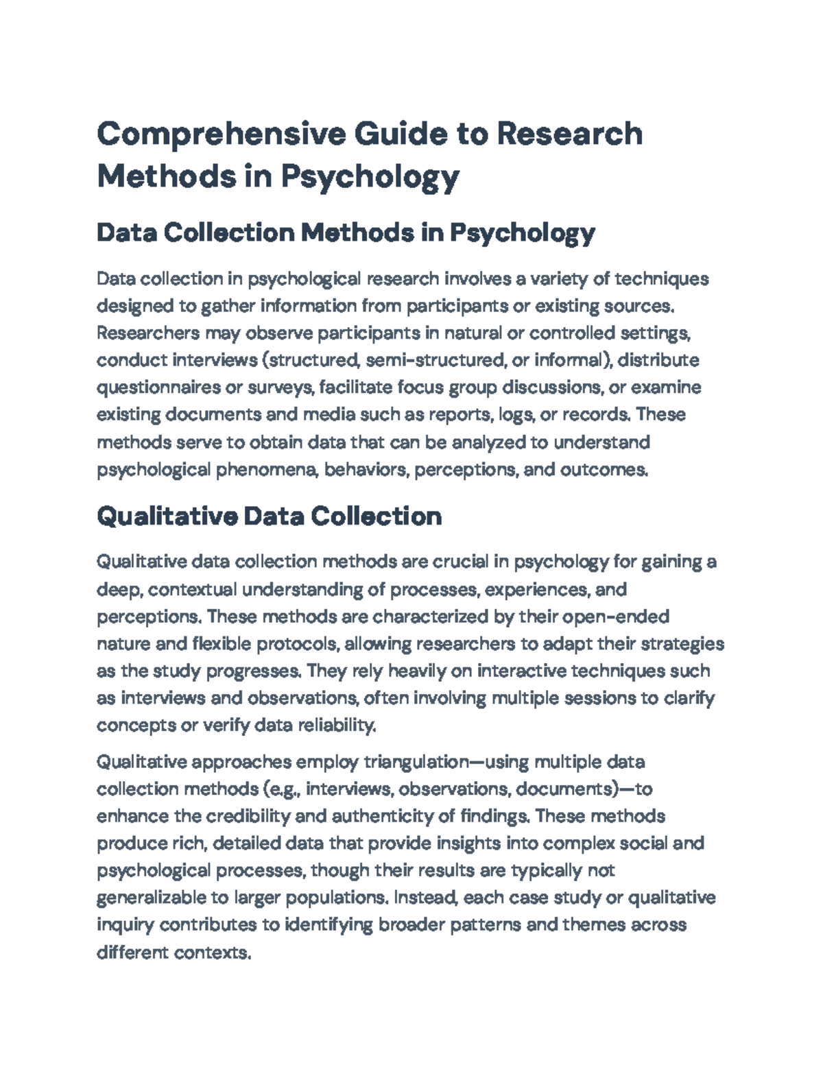 Comprehensive Guide to PSY 101 Data Collection Methods in Psychology ...