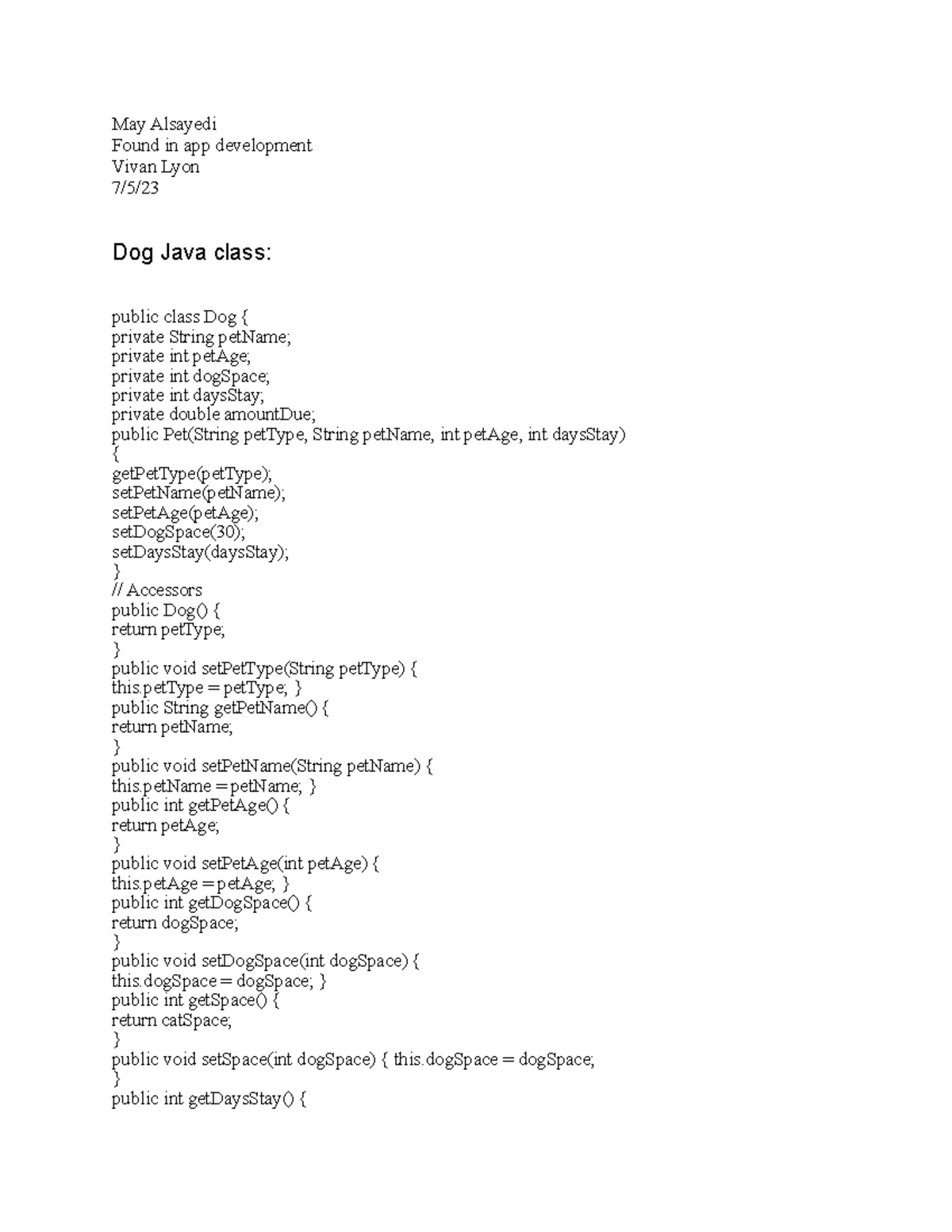 CS101: 2-3 Assignment - Java Class for Dog Management - Studocu