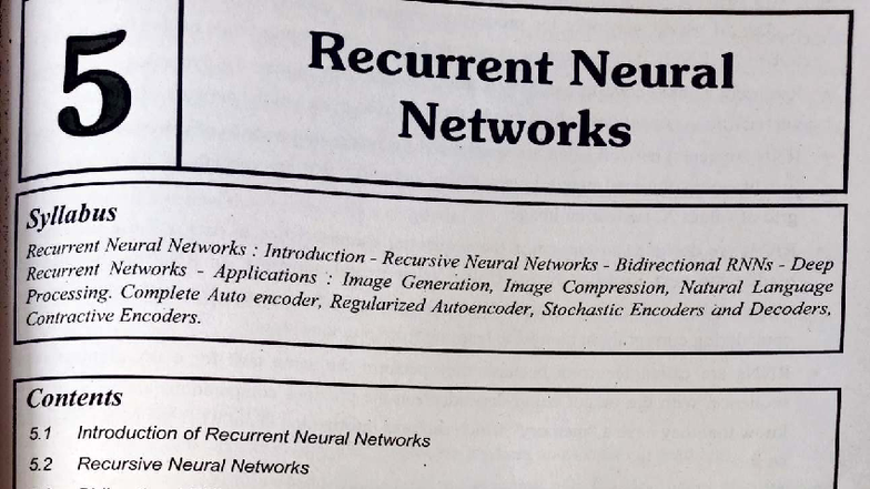 CCS355 Neural Networks & Deep Learning: Unit 5 Notes on RNNs - Studocu