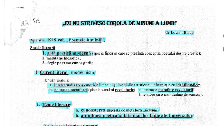 Eseu BAC: Analiza Poeziei "Eu nu strivesc corola de minuni a lumii" de ...