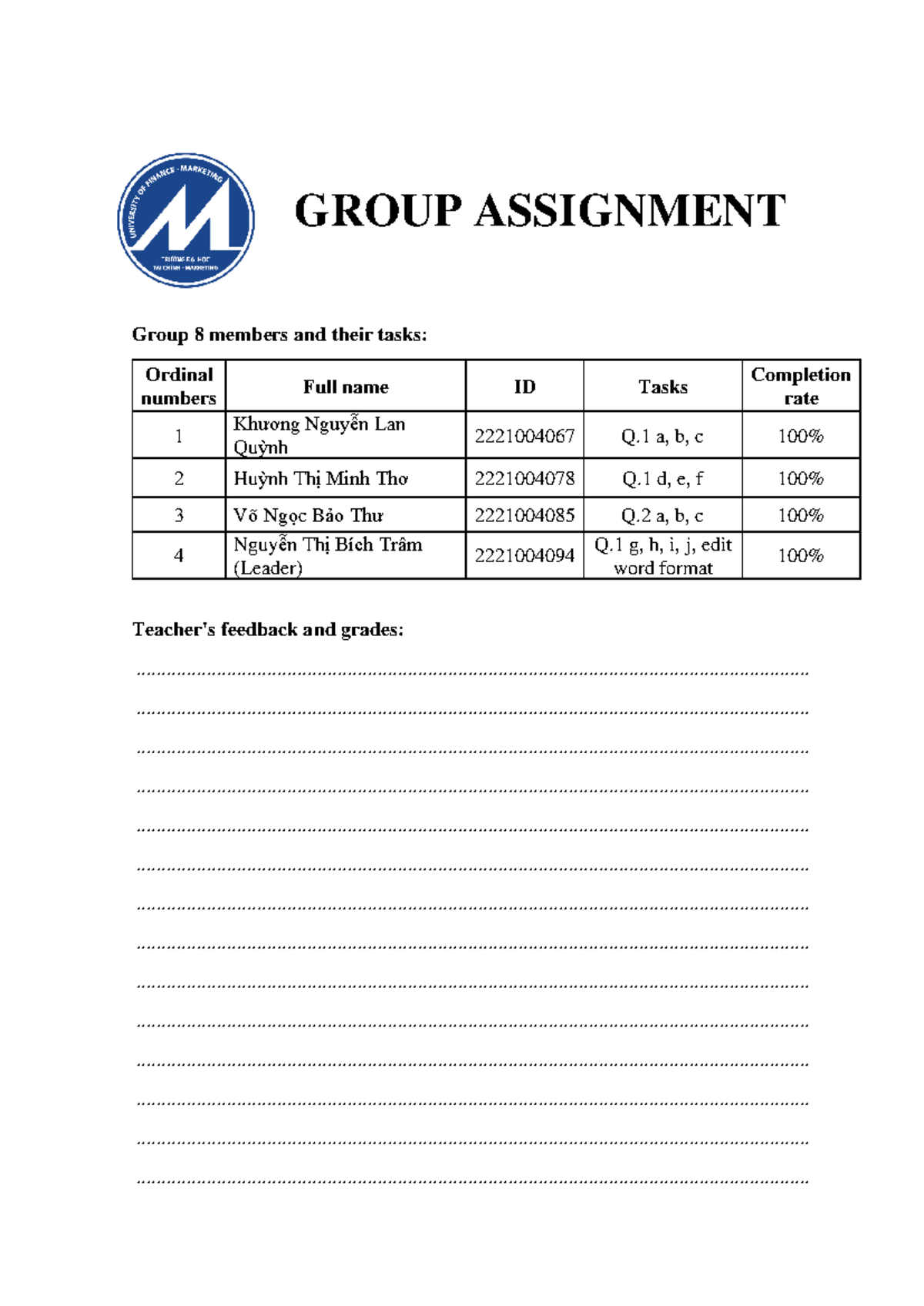 ST3 Kttcqt 1 Group 8 - sadsf - GROUP ASSIGNMENT Group 8 members and ...