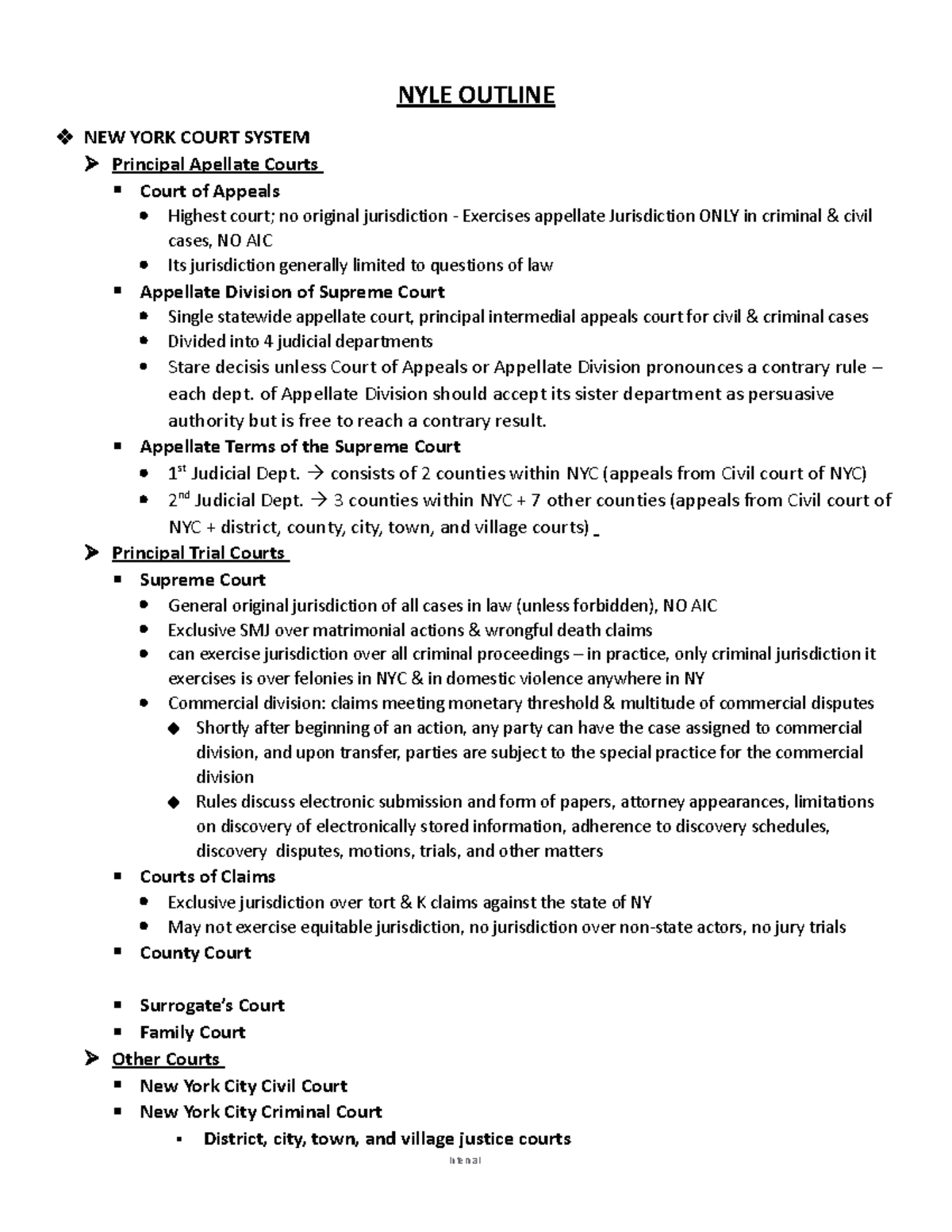 NYLE Course Prep: Outline of the New York Court System - Studocu