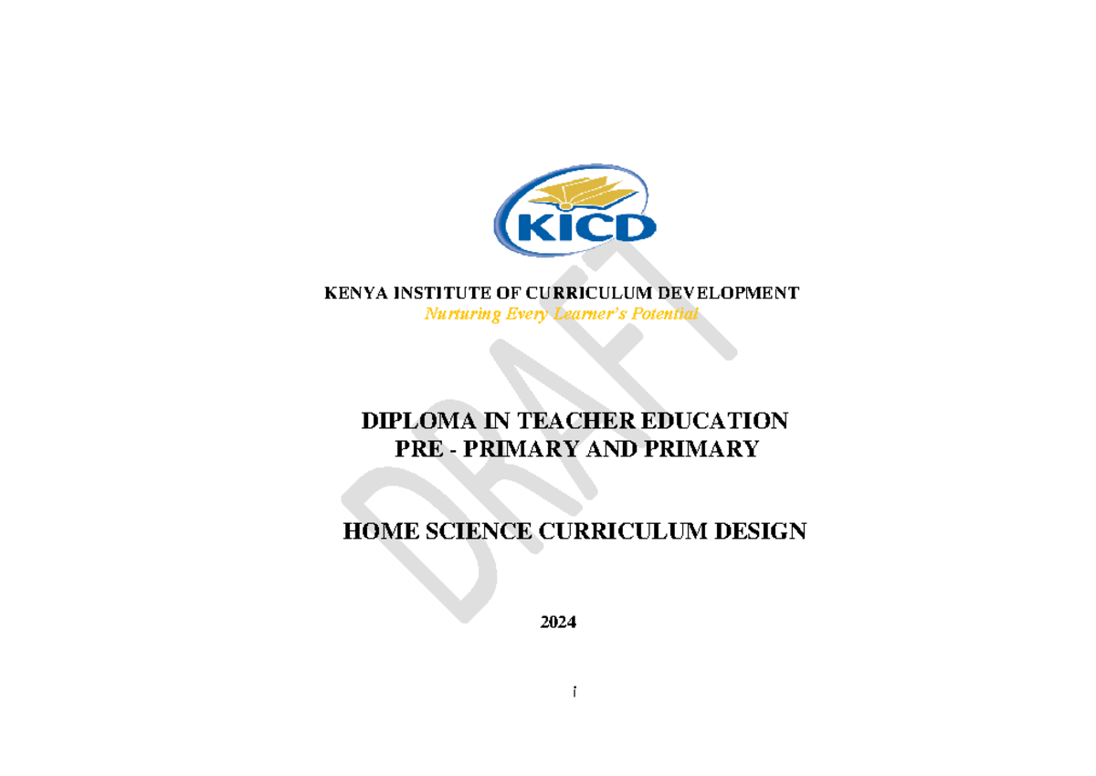 DTE 2024 Home Science Curriculum Design Notes for Teacher Education ...