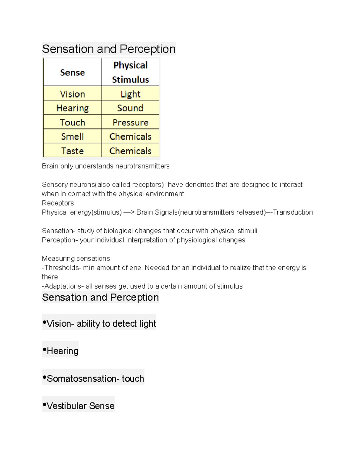Psychology Notes: Sensation, Perception, and Learning (Ch. 3, 5, 6 ...