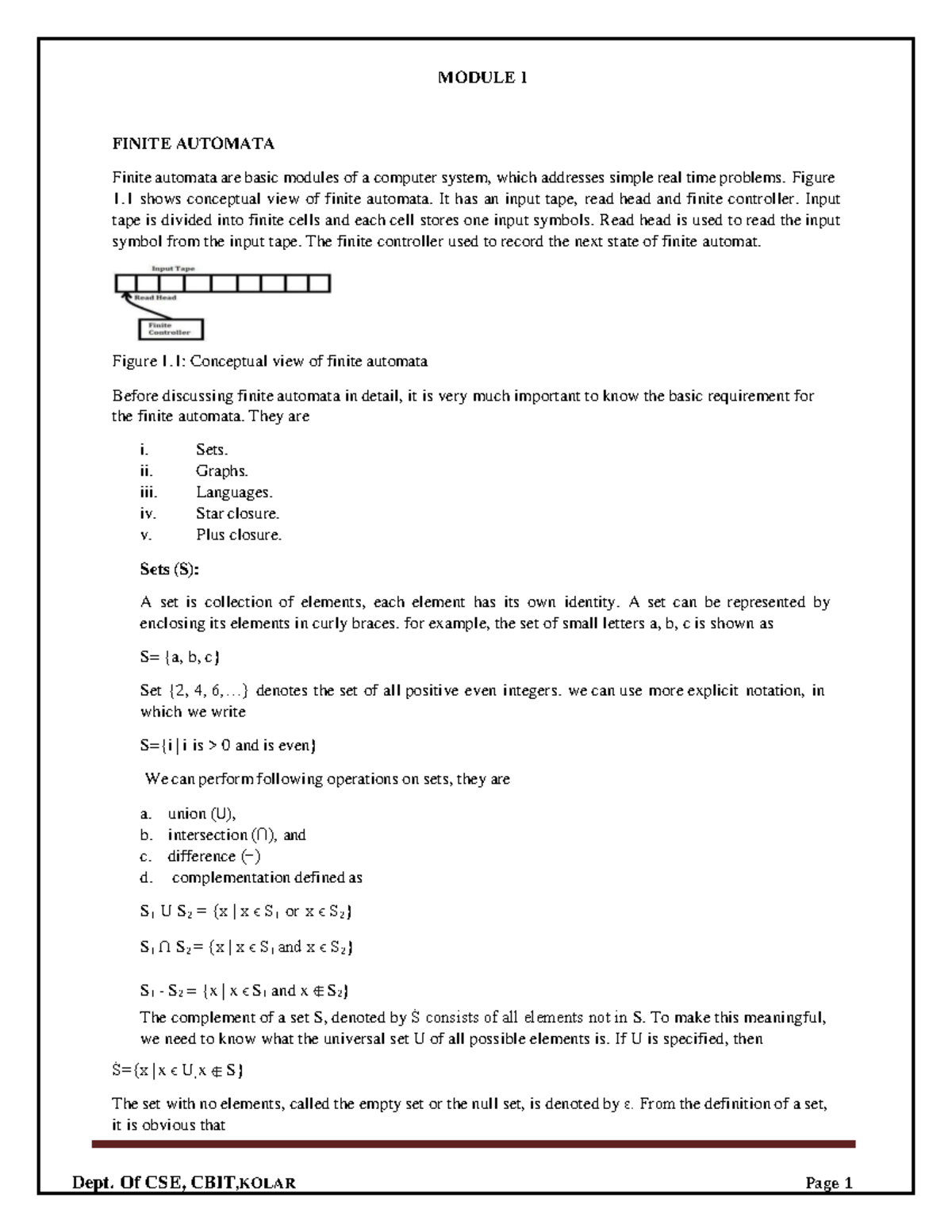 CSE 101: Module 1 - Finite Automata Concepts and Applications - Studocu