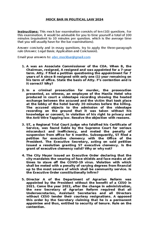 MOCK BAR IN Civil LAW 2024 - MOCK BAR in CIVIL LAW 2024 Instructions ...