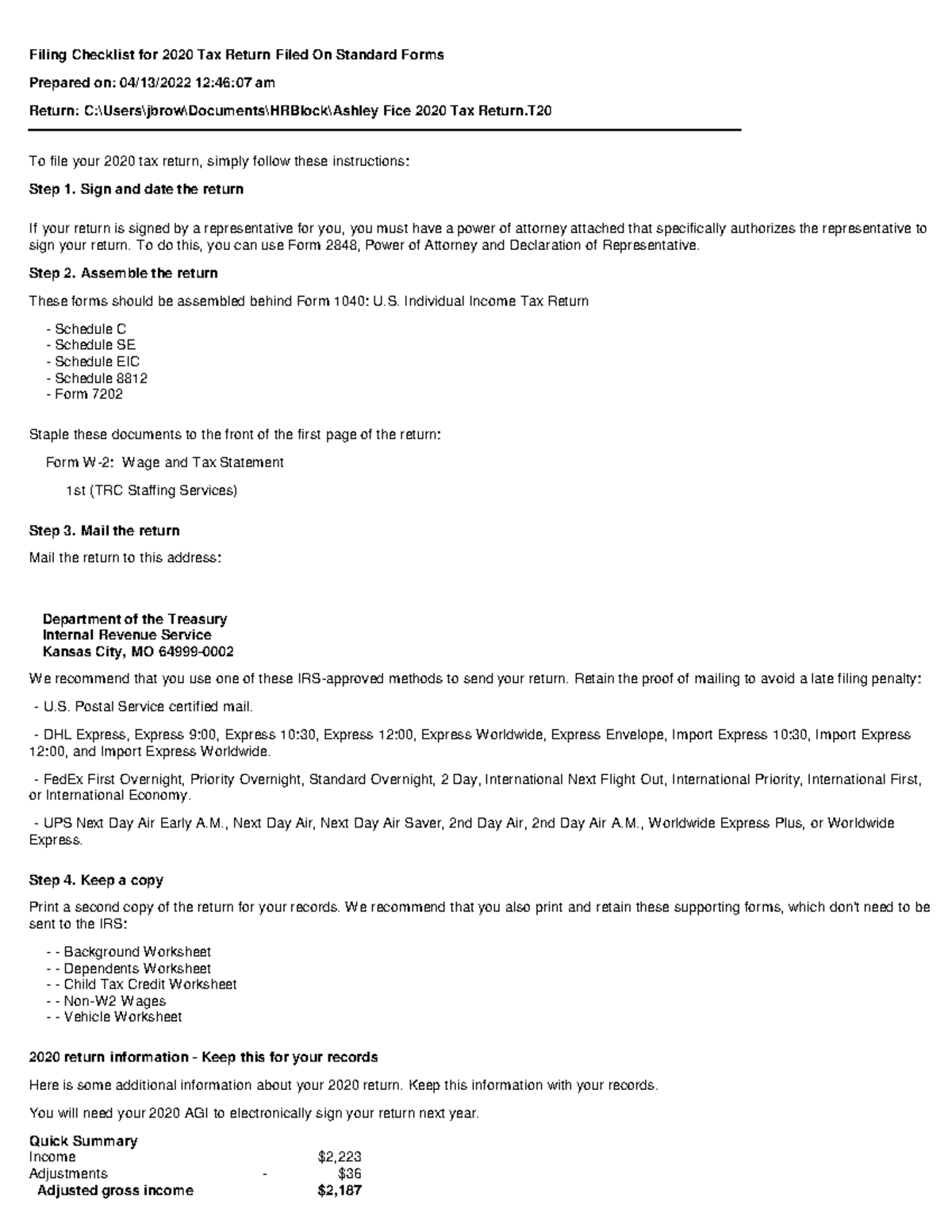 2020 Tax Return Filing Checklist: Essential Steps & Forms (T20) - Studocu