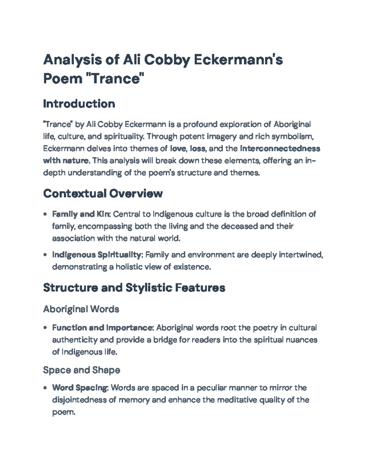 Analysis of Ali Cobby Eckermann's Poem "Trance": Themes & Techniques ...