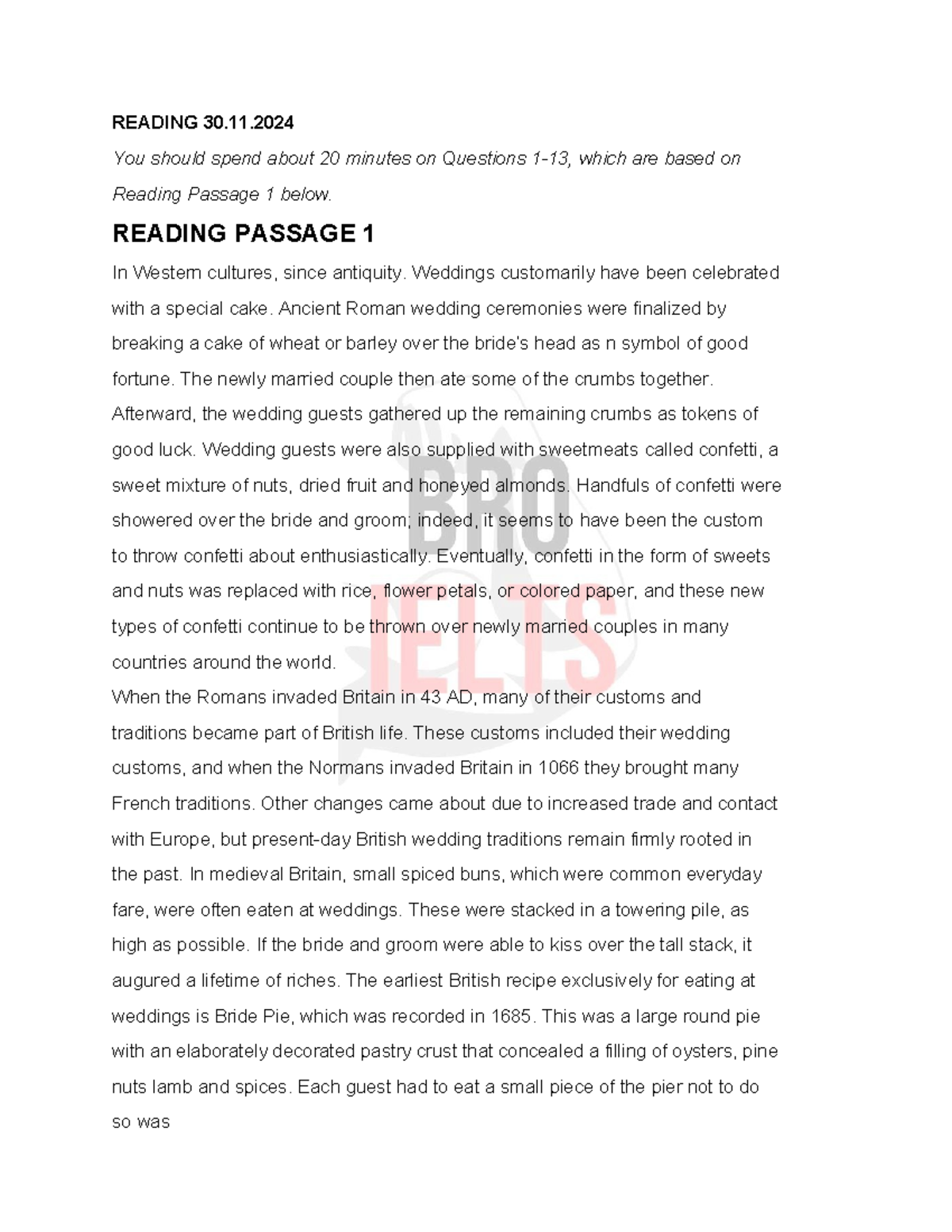 Reading Passage Exam Notes - 30.11.2024 - Studocu