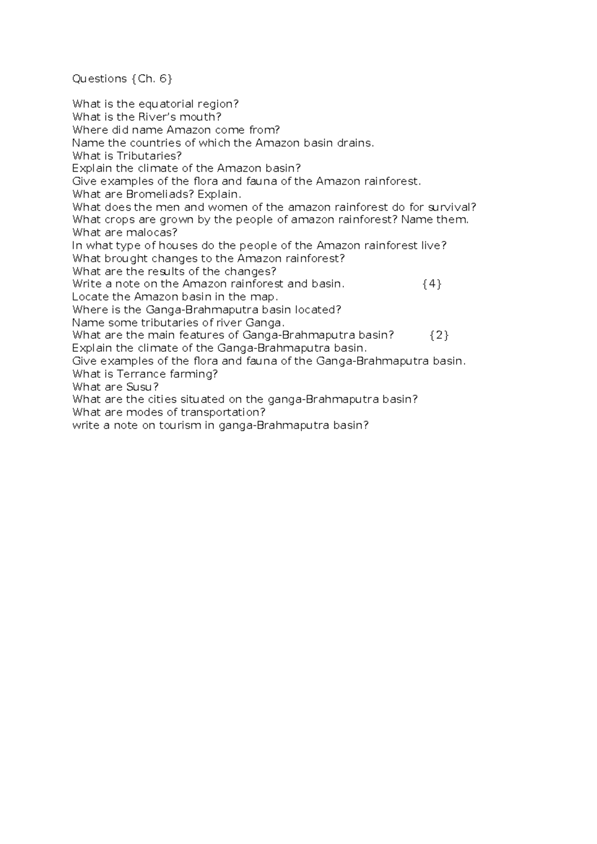 Ch 6 Geo Questions: Amazon Rainforest & Basin Insights - Studocu