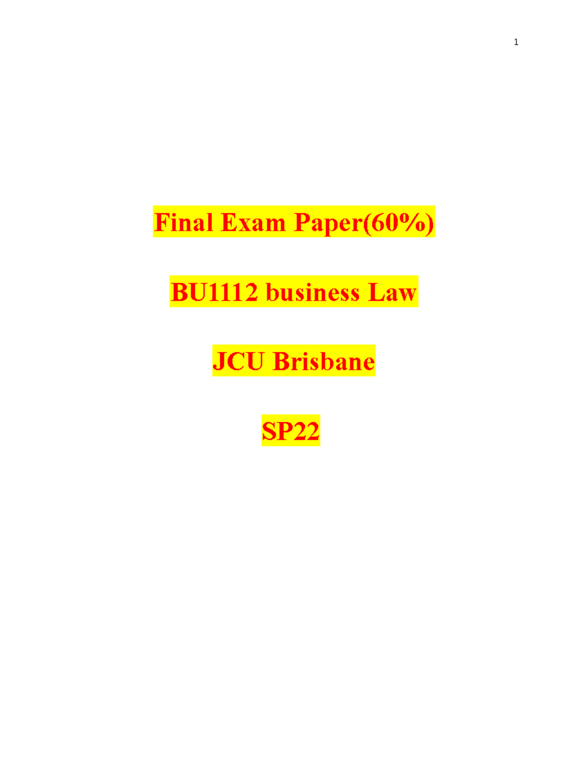 BU1112 Business Law Final Exam Paper - Comprehensive Guide - Studocu